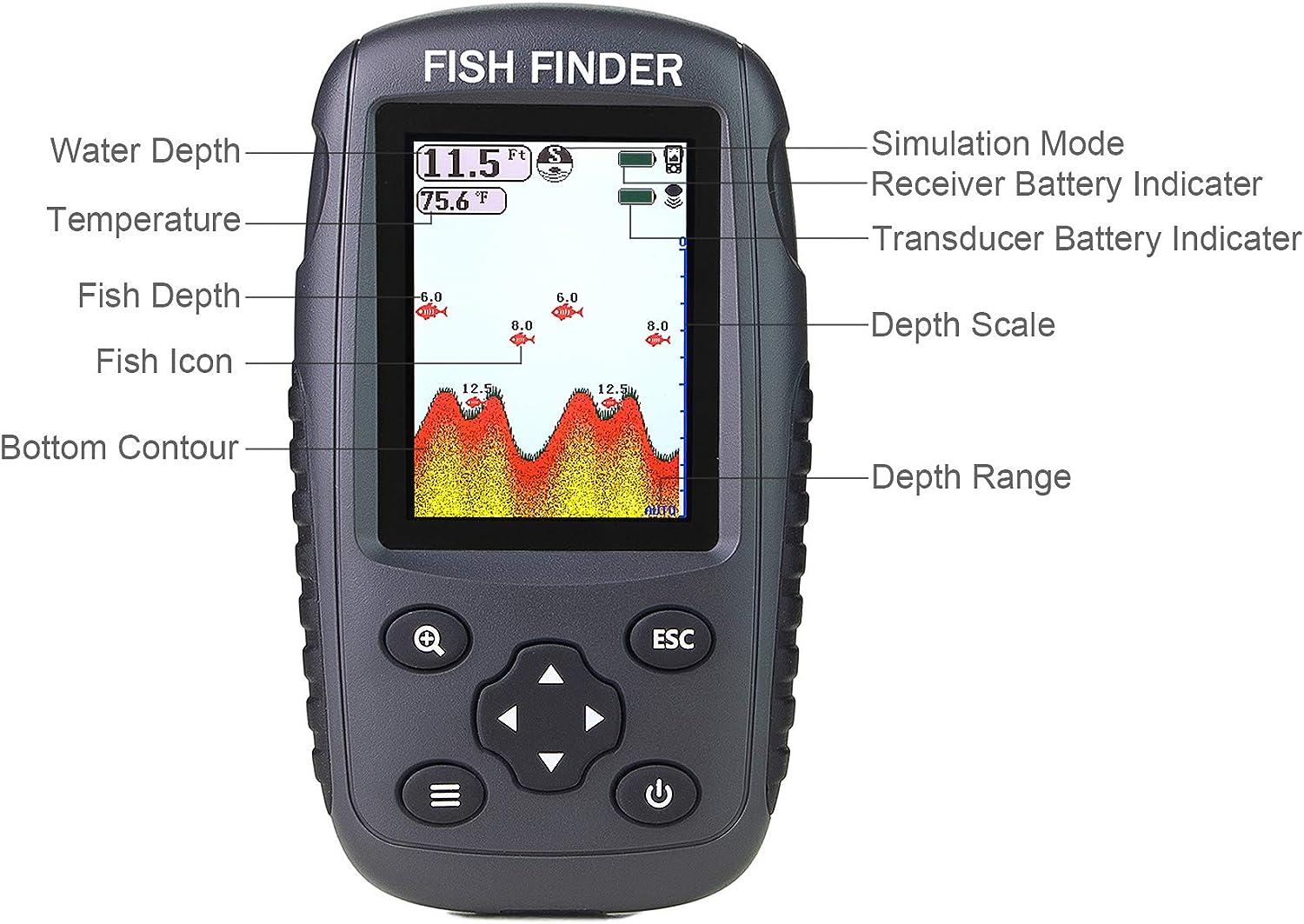 Venterior Portable Rechargeable Fish Finder with Wireless Sonar Sensor - Color LCD Display ...