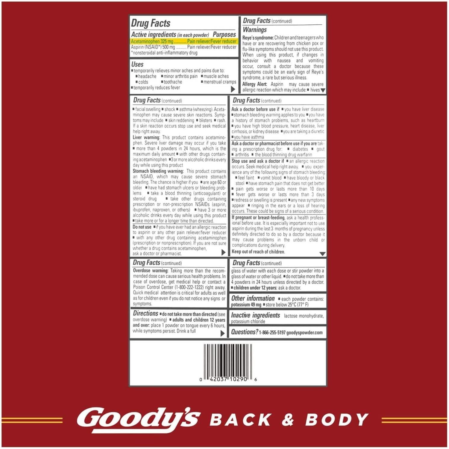 Goody's Back and Body Pain Relief Powder - 24 Dissolve Packs, 24 ...