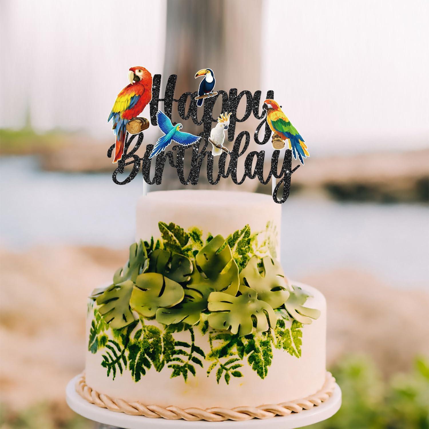 Parrot Birthday Cake Topper Tropical Bird Themed Birthday Decoration ...