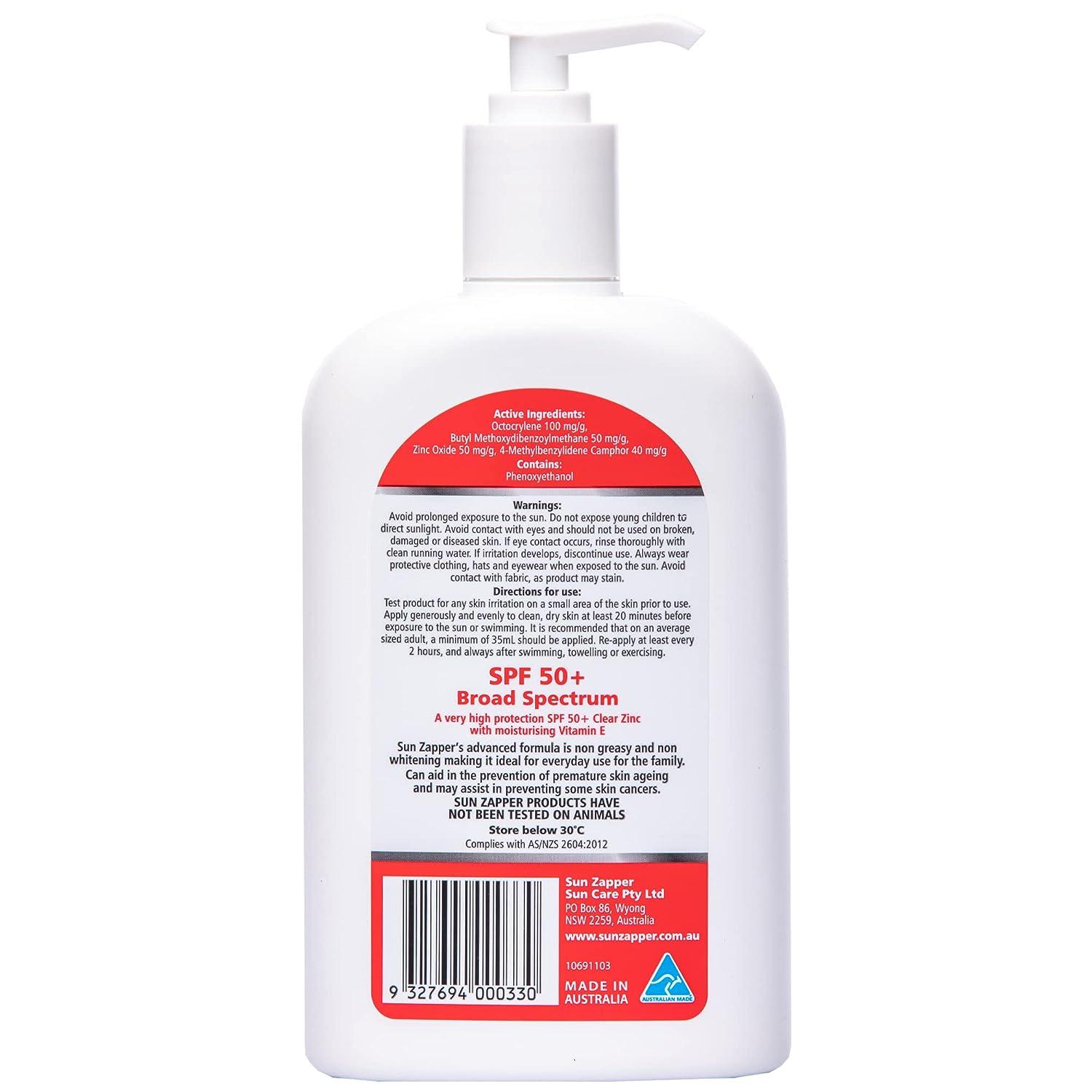 Sun Zapper Clear Zinc Sunscreen 50+ - 500ml | 16.9 fl oz | Buy Now with ...