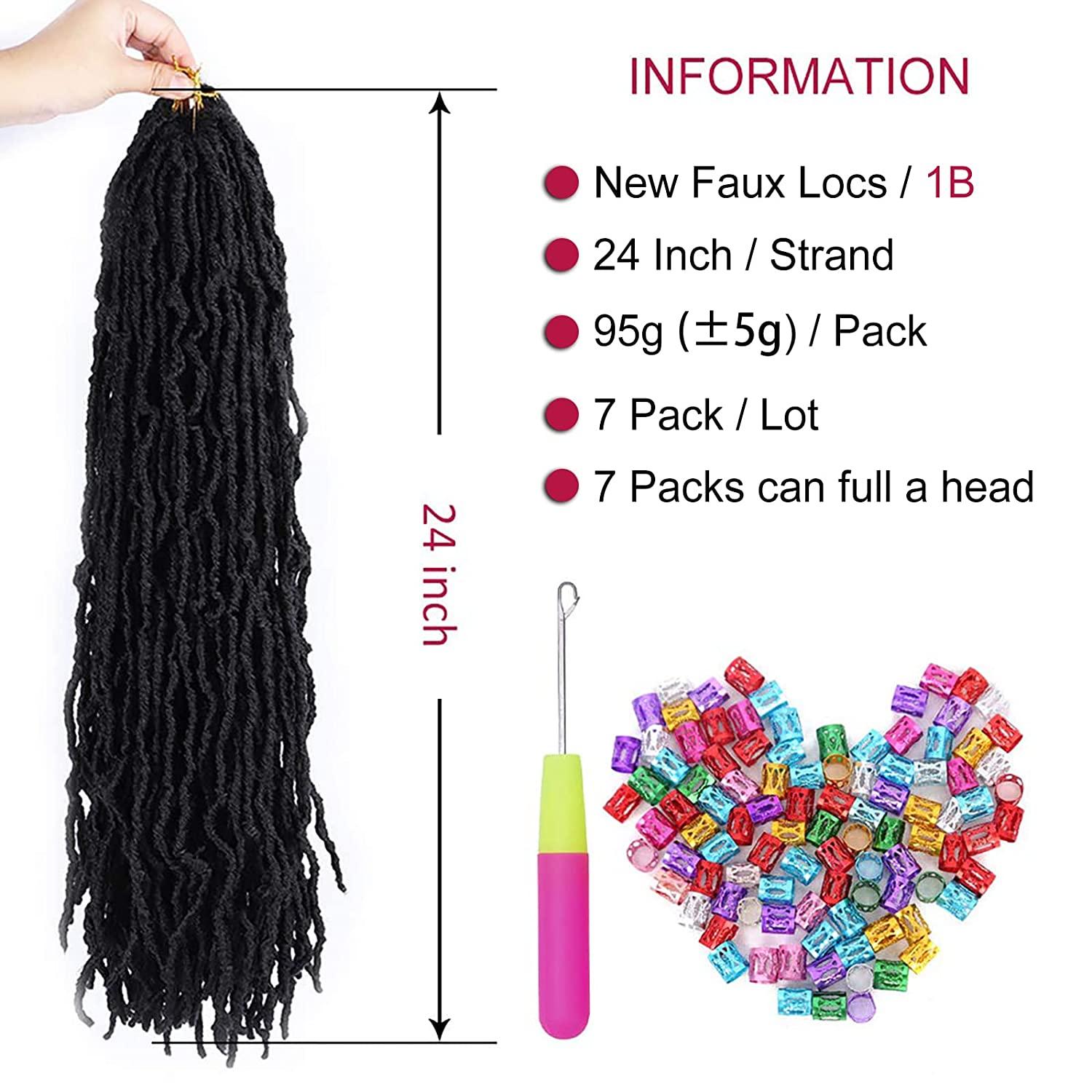MEDO 7Packs New Faux Locs 24 Inch Crochet Hair Soft Locs Curly Wavy Pre ...