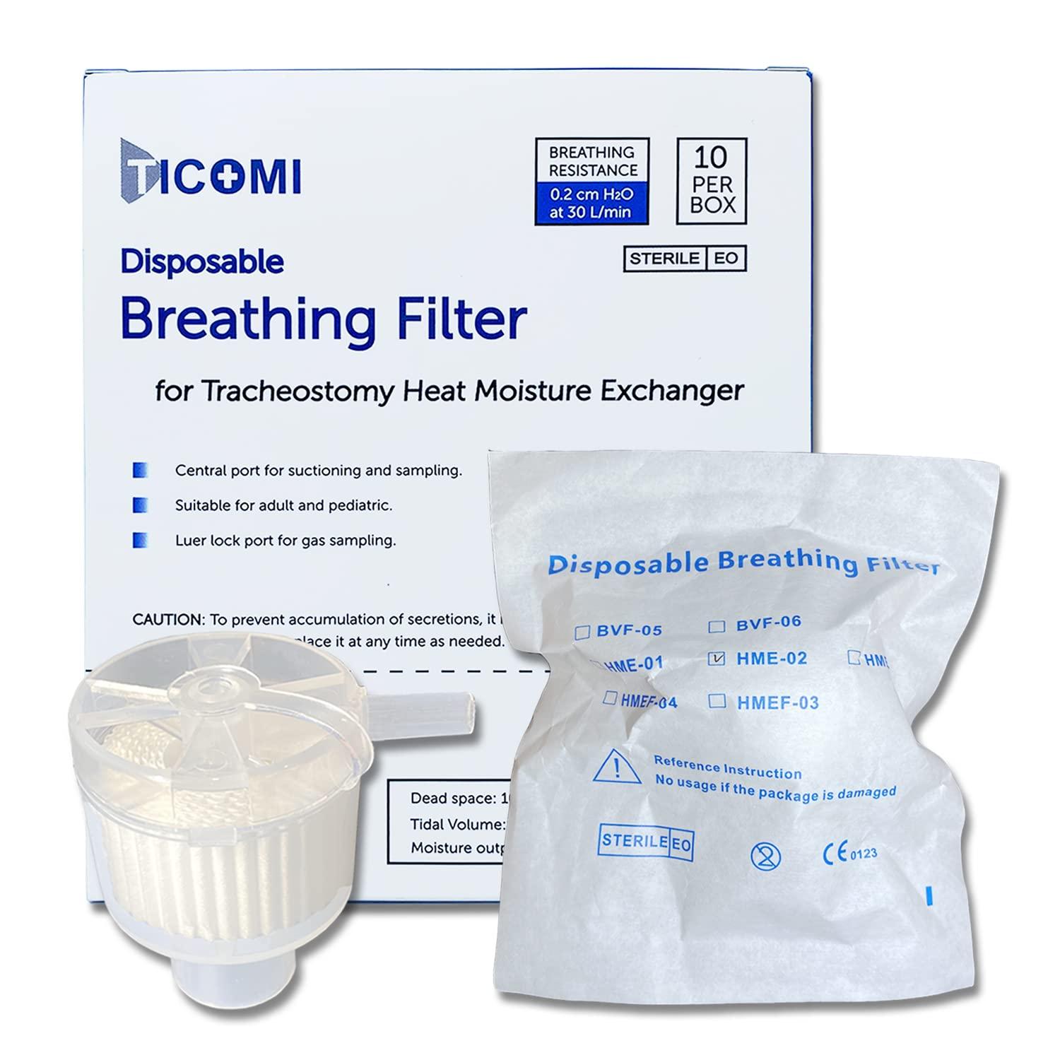 TICOMI Tracheostomy Humidifier Breathing Filter HME (10 per Box, 15mm ...
