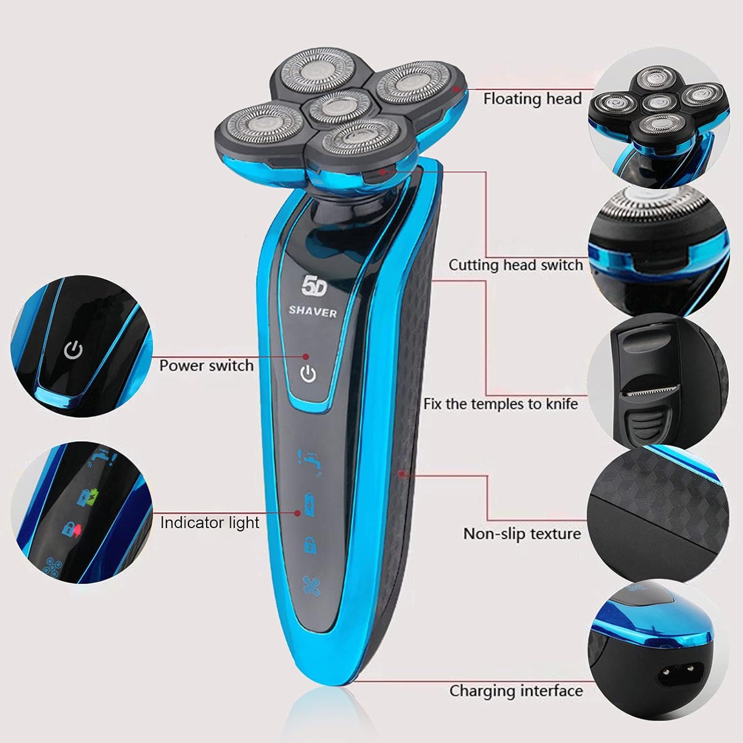 5D Rotary Electric Shaver for Men - Cordless Rechargeable Bald Head ...