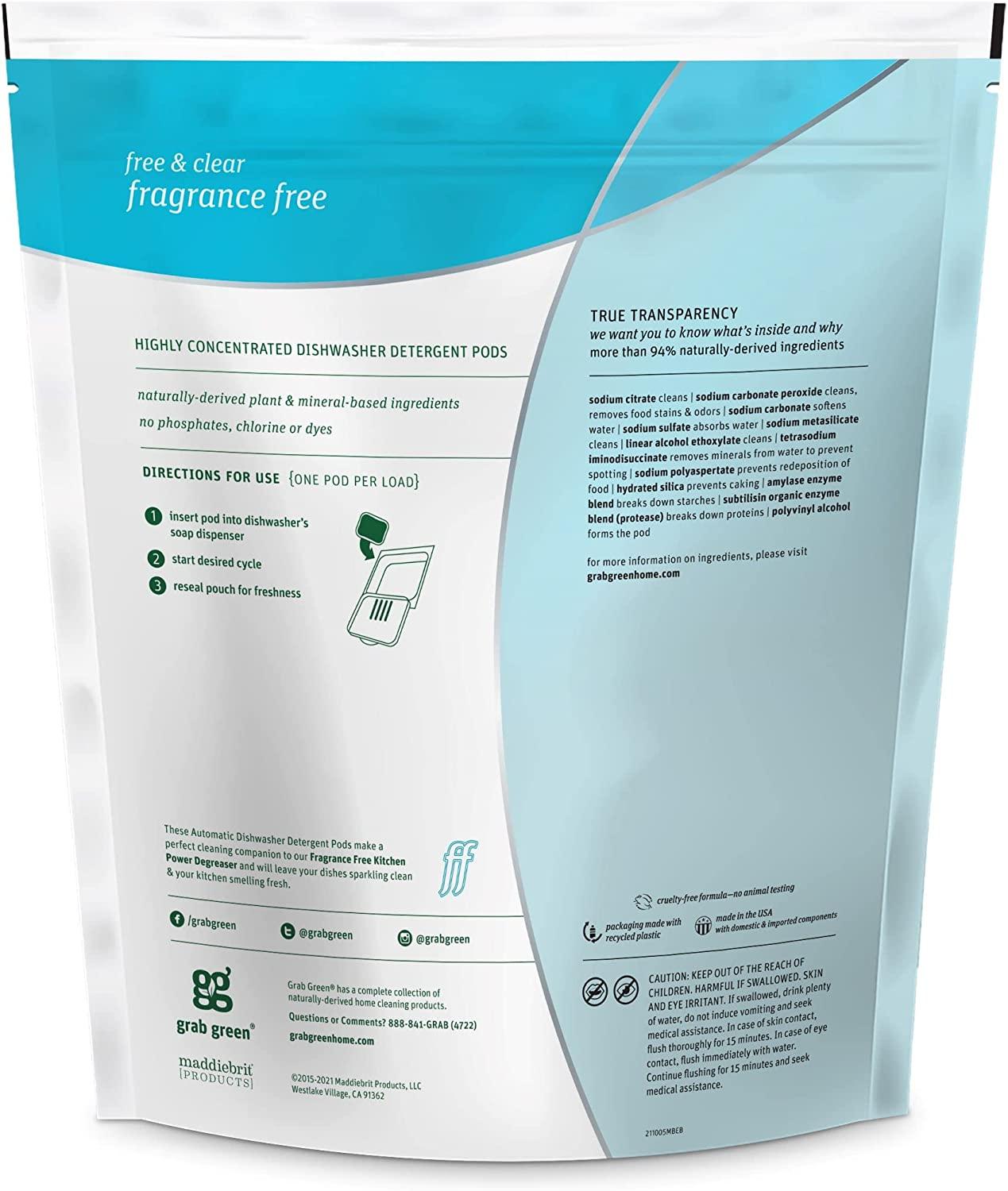 Grab Green Automatic Dishwashing Pods - 60 Count, Fragrance-Free, Plant ...