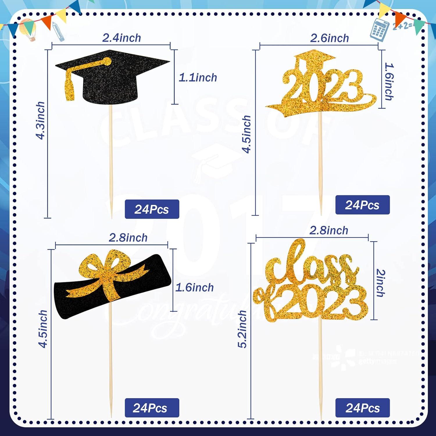 SANNIX 96Pcs Graduation Cupcake Toppers 2023 Double-Sided Glitter ...