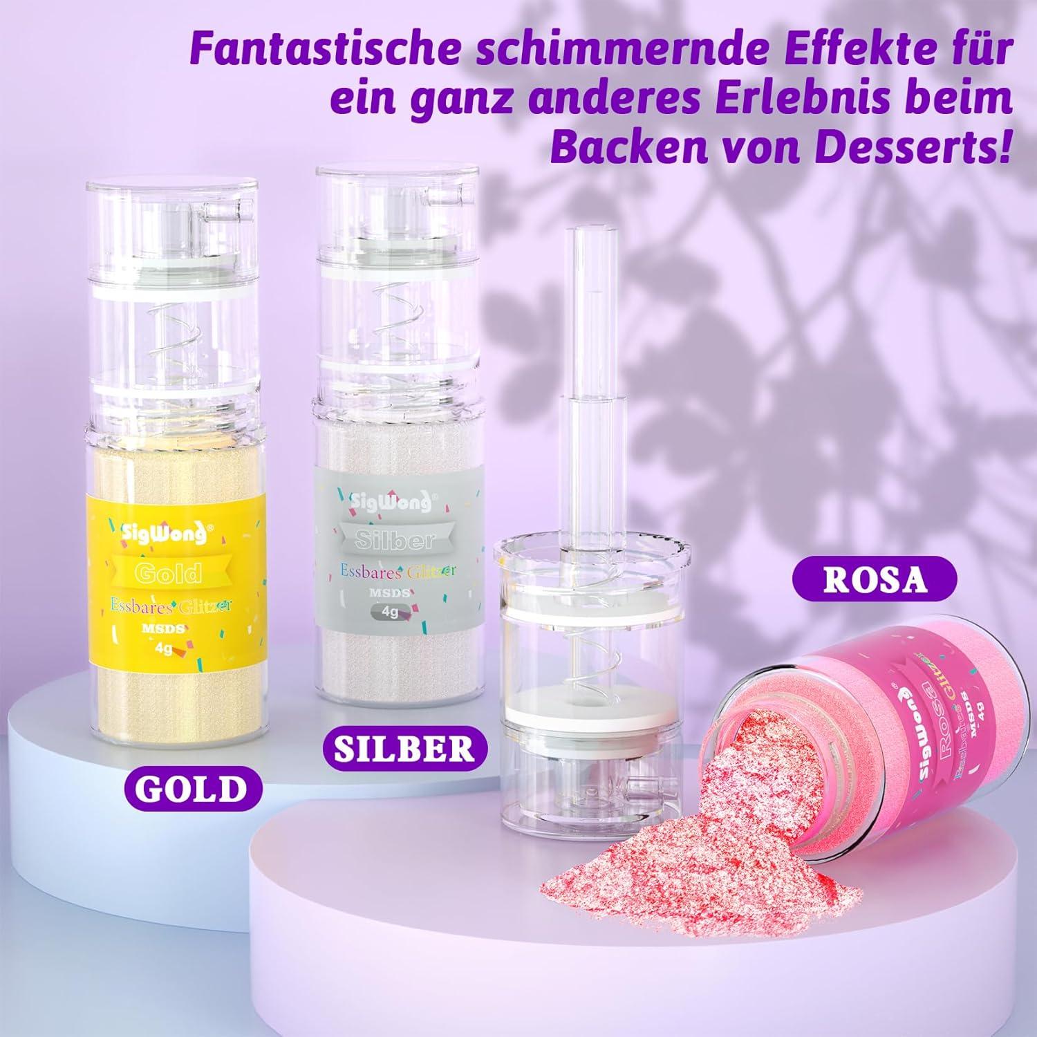 Essential Glitter Set - 3 Colors Edible Glitter Powder for Drinks ...