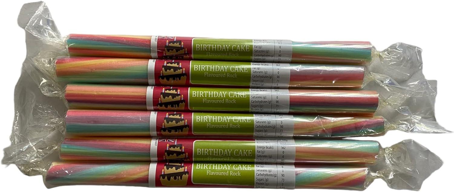 100 X Birthday Cake Rainbow Fruit Flavour Rock Sticks Handmade ...