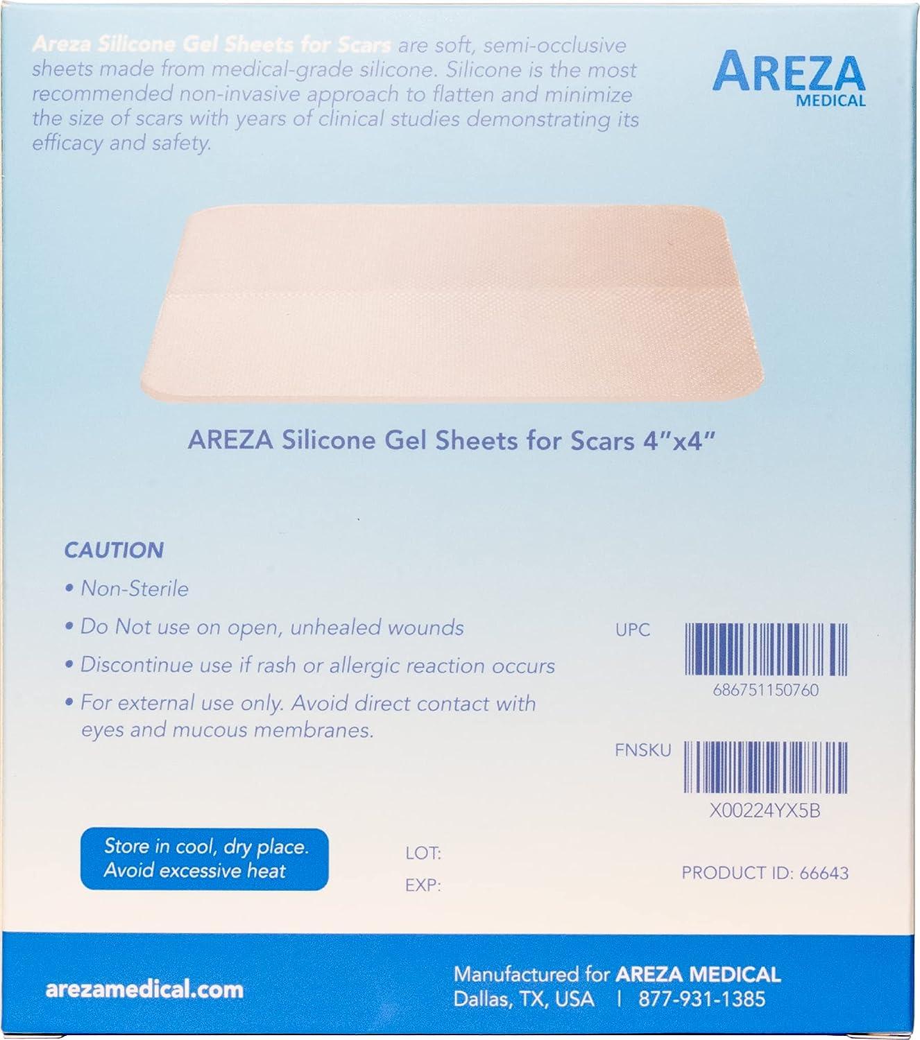 Areza Medical Silicone Gel Sheets for Scars 4 x 4 - Three Sheets Per ...