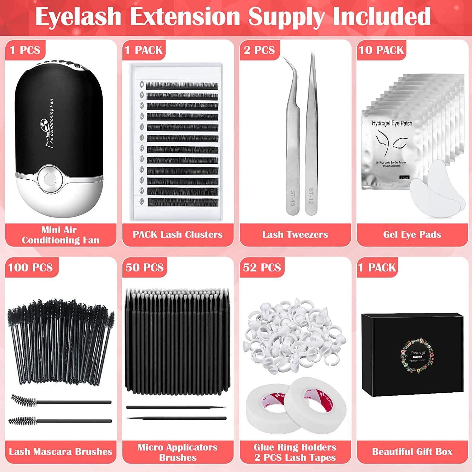 230PCS Eyelash Extension Kit with Fairy Lash Clusters, USB Air Blower ...