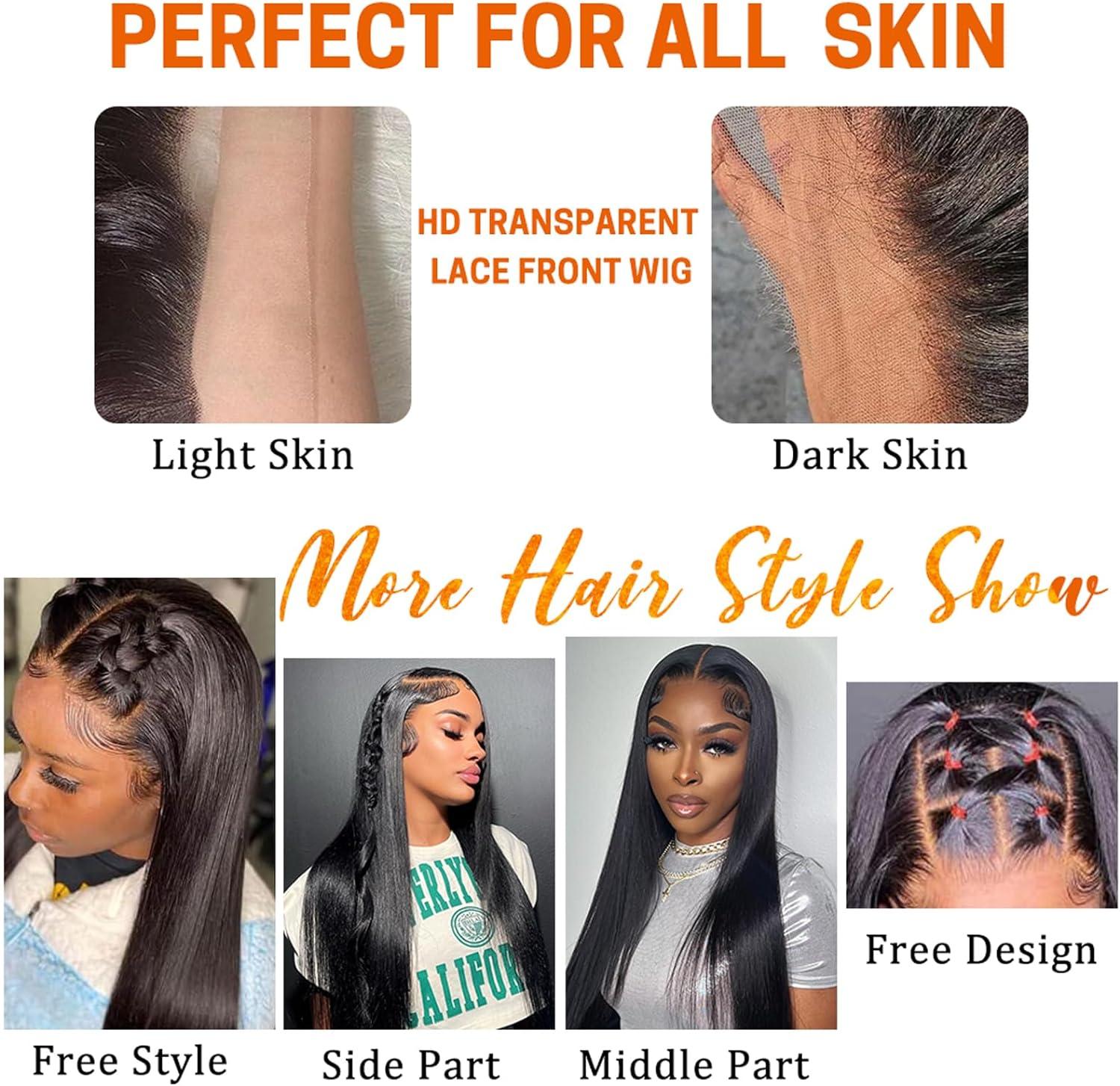 ALIPOP 5X5 HD Lace Front Human Hair Wig 20 inch - Brazilian Silk Straight Deep Parting 180% ...