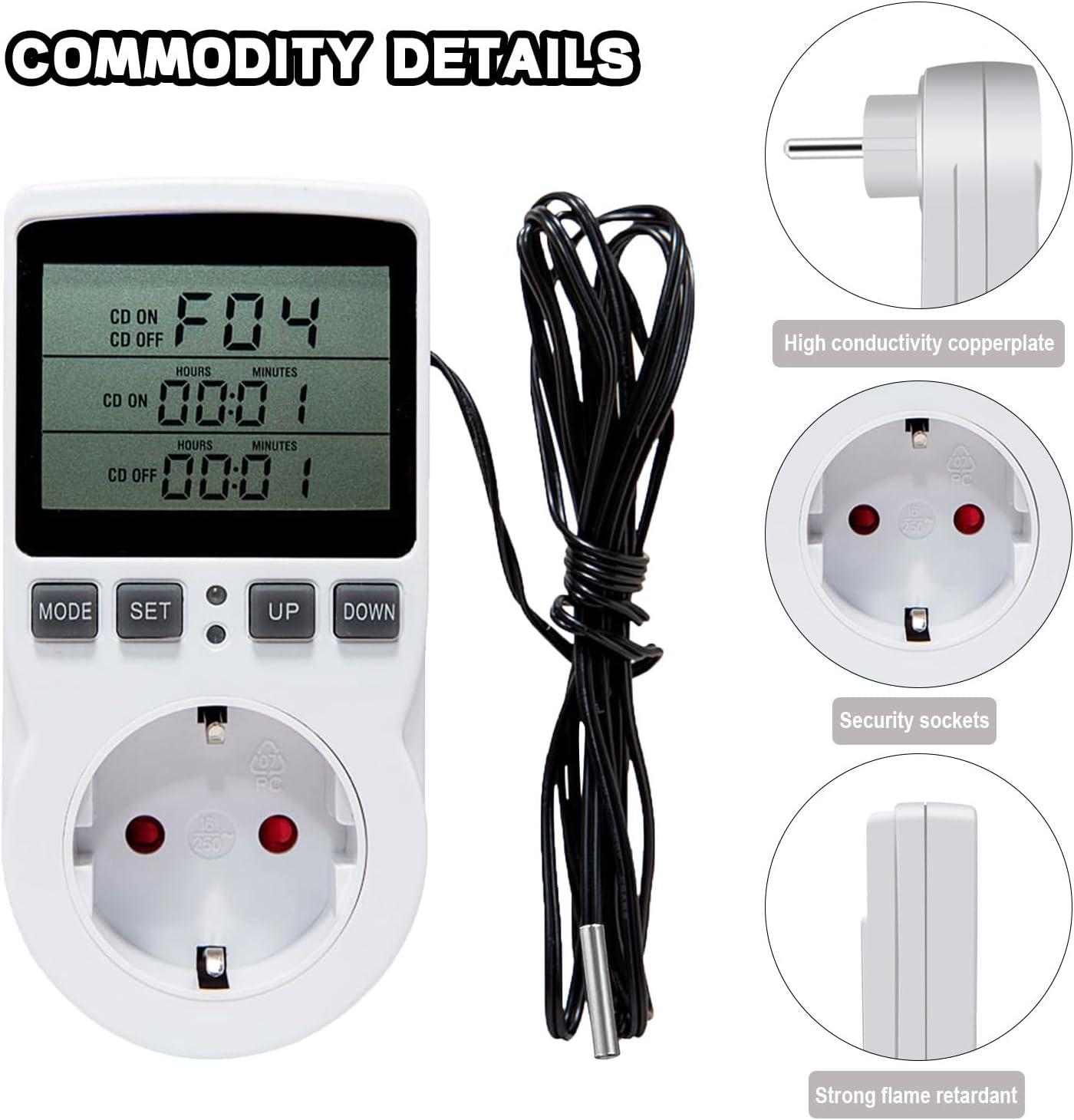 Temperature Controller Socket 230V - Digital Thermostat with Timer for Greenhouses Terrariums ...