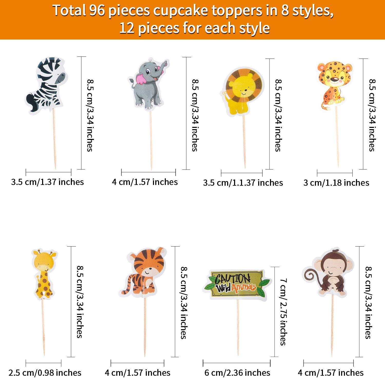 96 Pieces Safari Cupcake Toppers Jungle Animal Cupcake Picks Tiger ...
