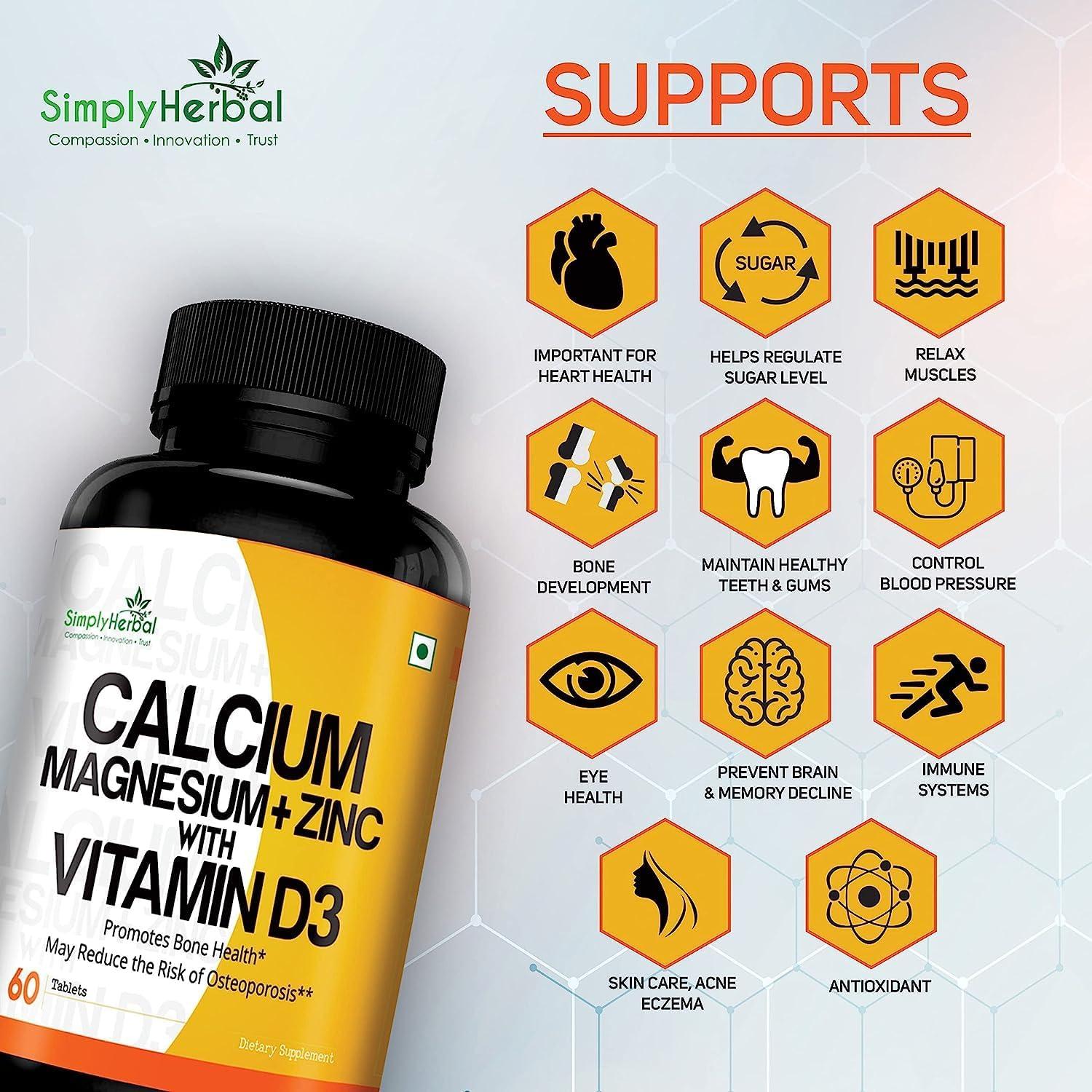 Tresear Simply Herbal Calcium Magnesium Zinc Vitamin D3 Supplement ...