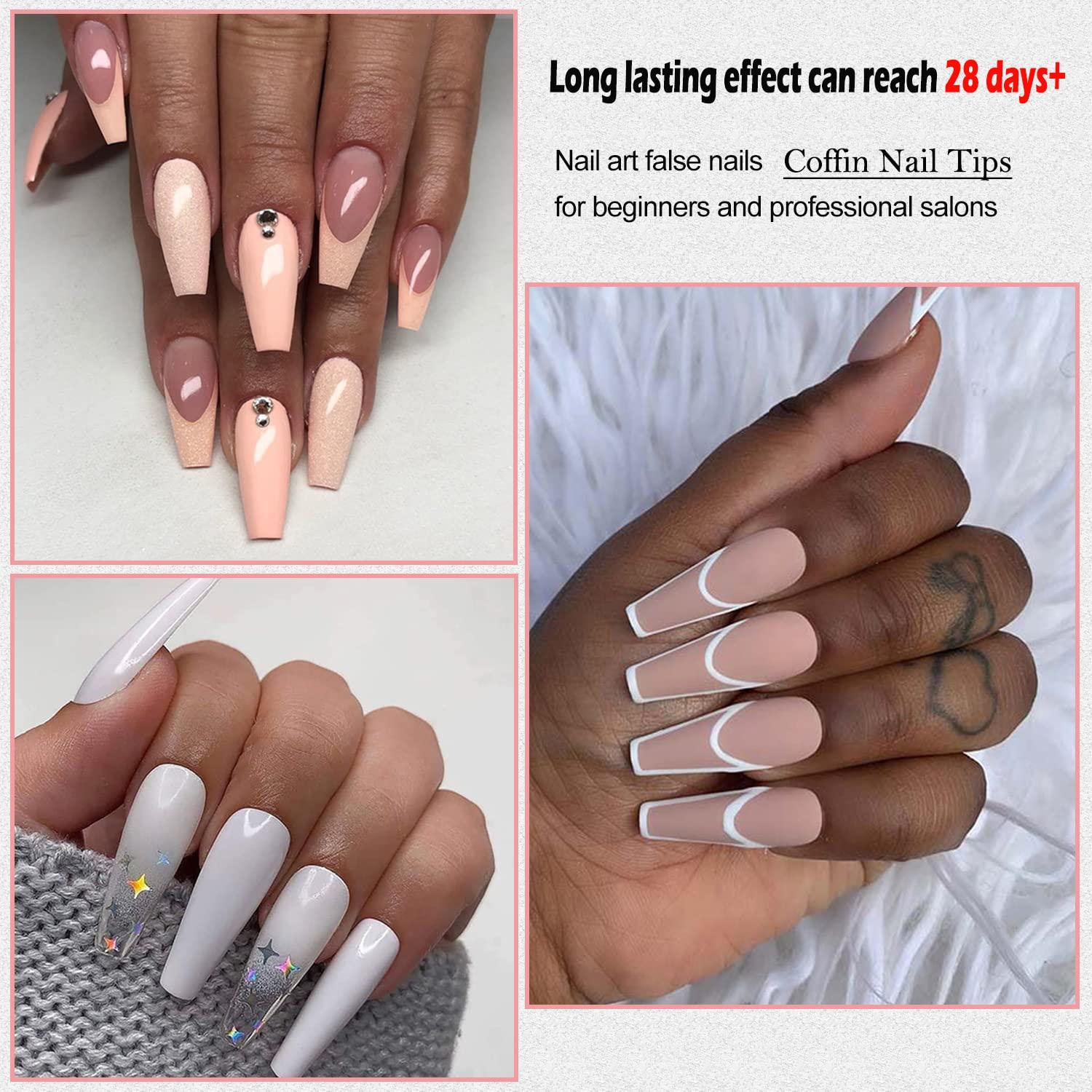 MAGIC ARMOR 550pcs Clear Acrylic Fake Nails Kit | Long Ballerina Coffin ...