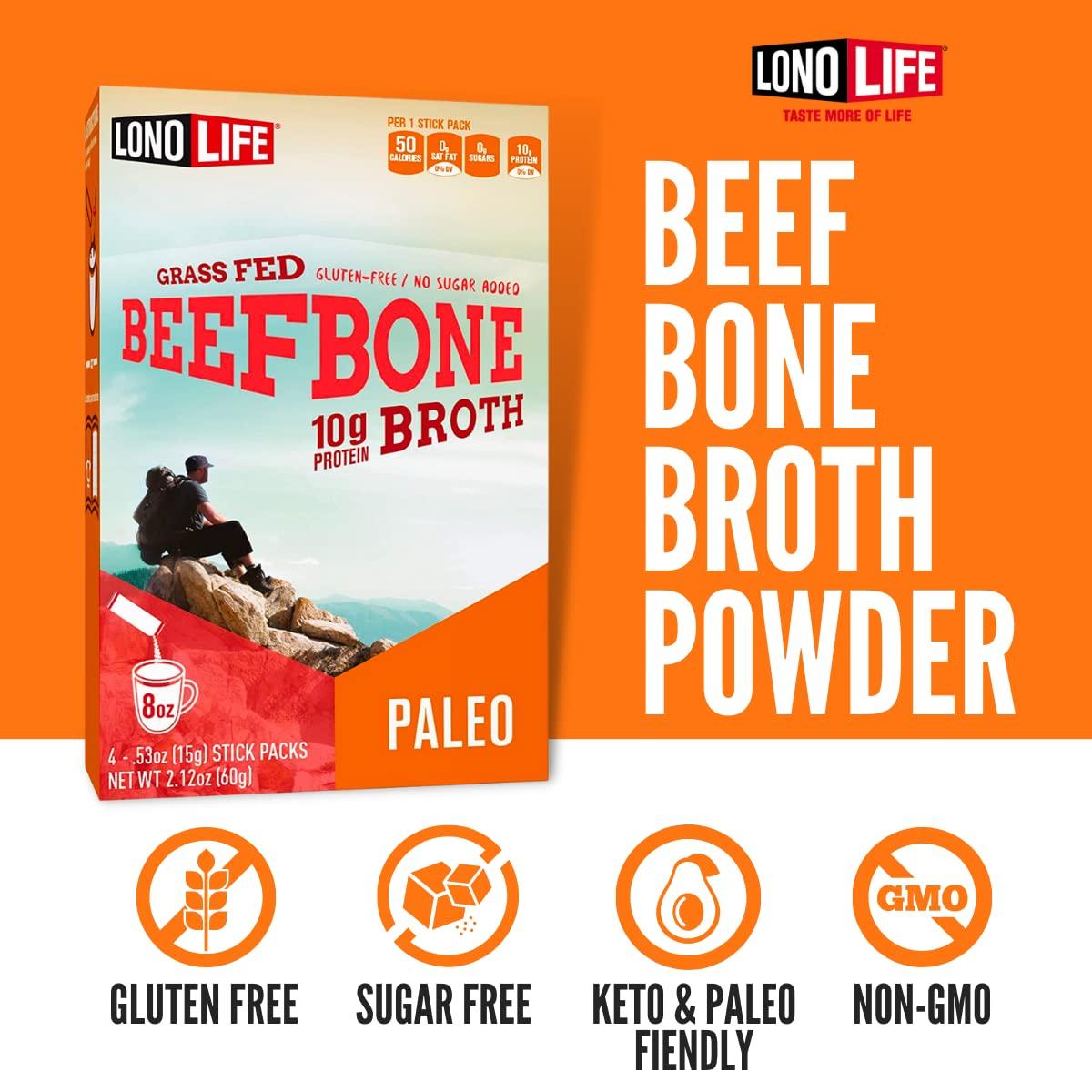 LonoLife Beef Bone Broth Sticks - 10g Collagen Protein - Grass-Fed ...