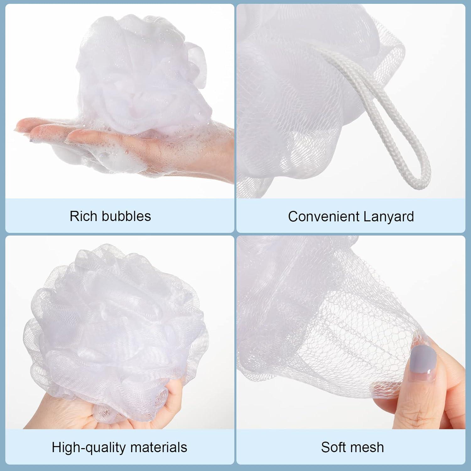 50 Pack Loofah Sponge Bath Shower Balls | White Mesh Body Puff for Men ...