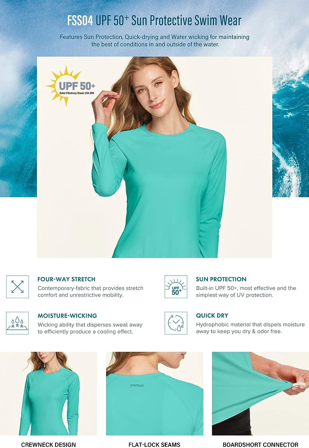 TSLA Women's UPF 50+ Long Sleeve Rash Guard Swim Shirt - UV Protection, Quick Dry, Sun Block ...