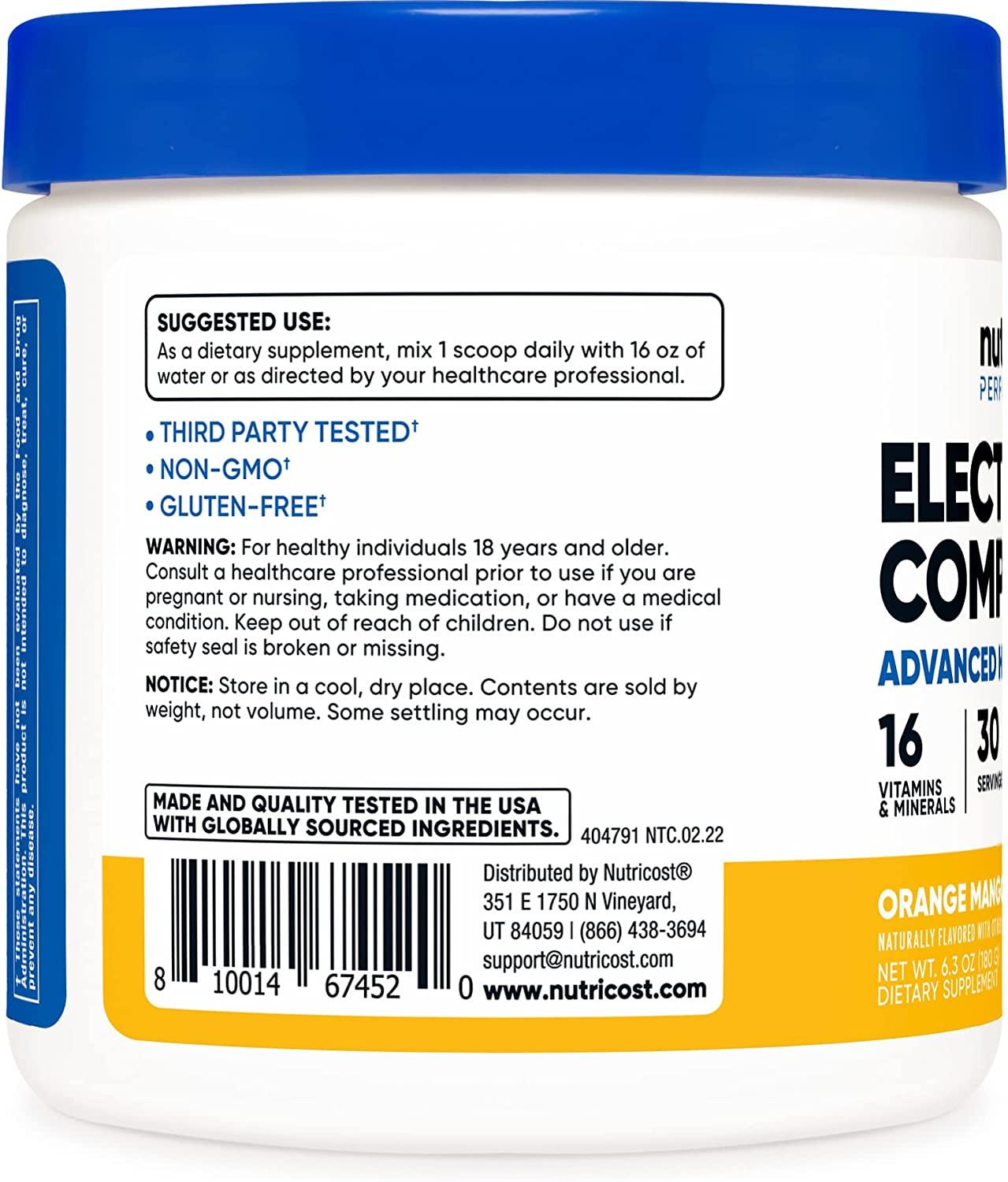 Nutricost Electrolyte Powder Complex - Orange Mango Flavor - 30 ...