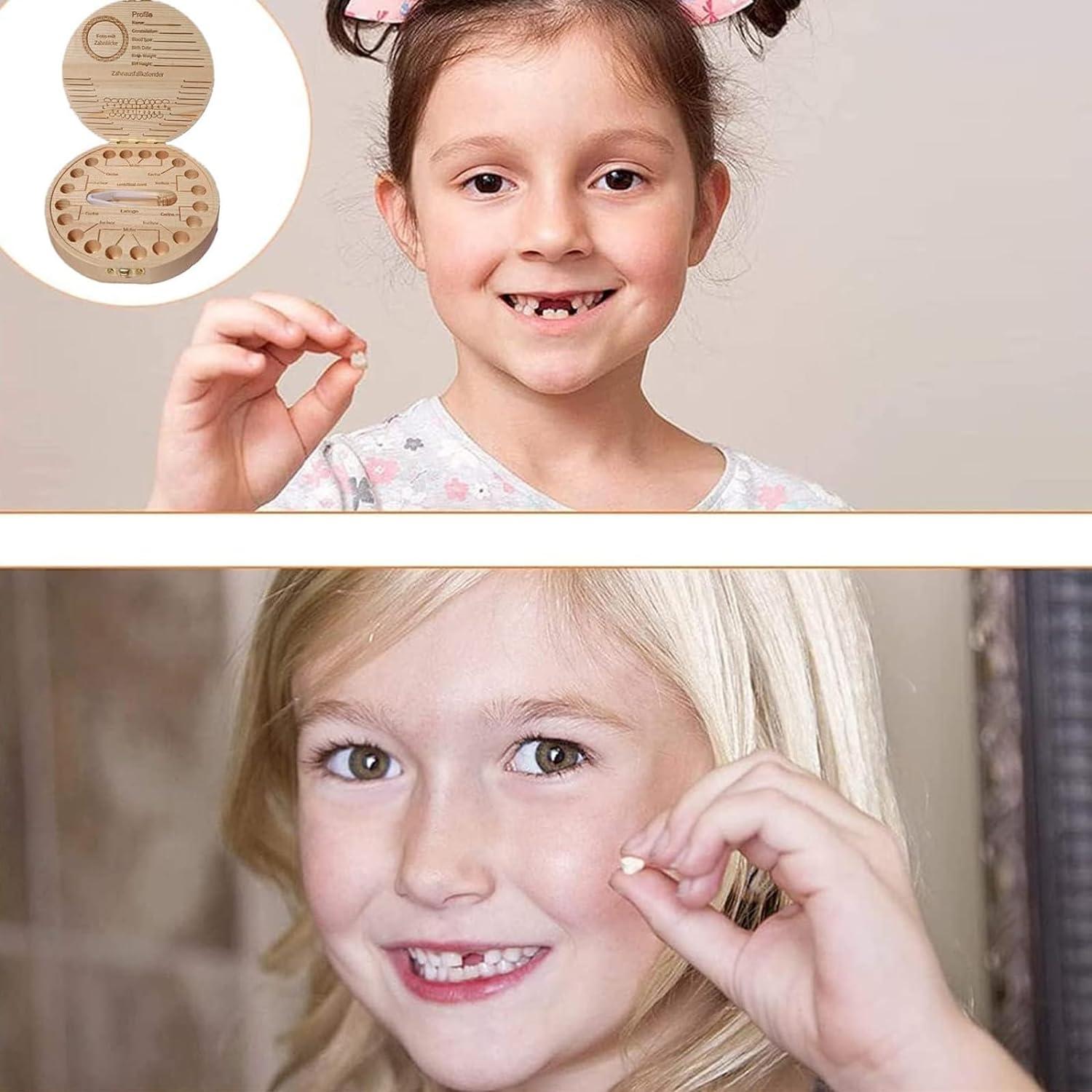 DINGFENG Kids Tooth Keepsake Box - Wooden Baby Teeth Holder and Tooth ...