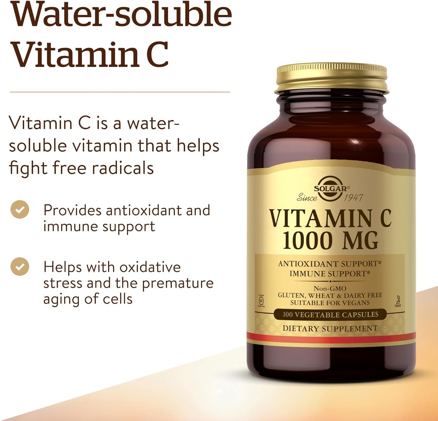 Solgar Vitamin C 1000mg - Healthy Immune System - Helps Fight Free ...