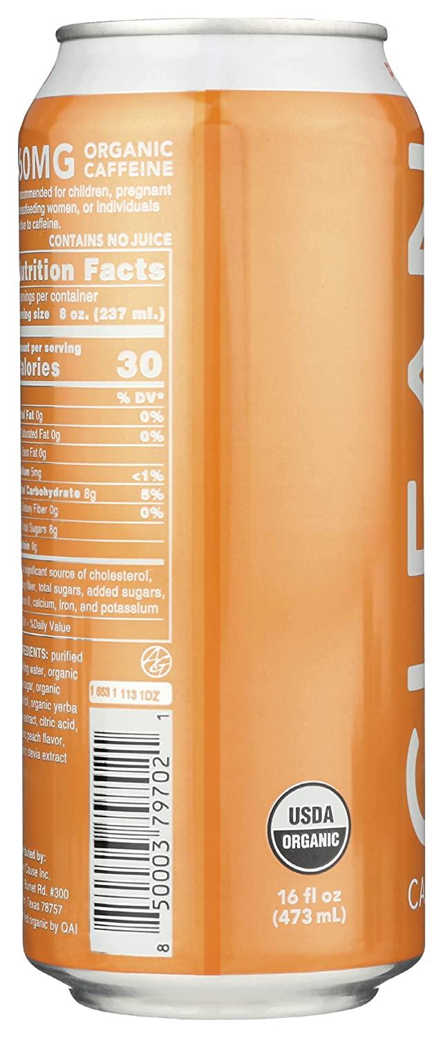 Clean Cause Peach Yerba Mate Energy Drink - 16 oz | Refreshing Boost