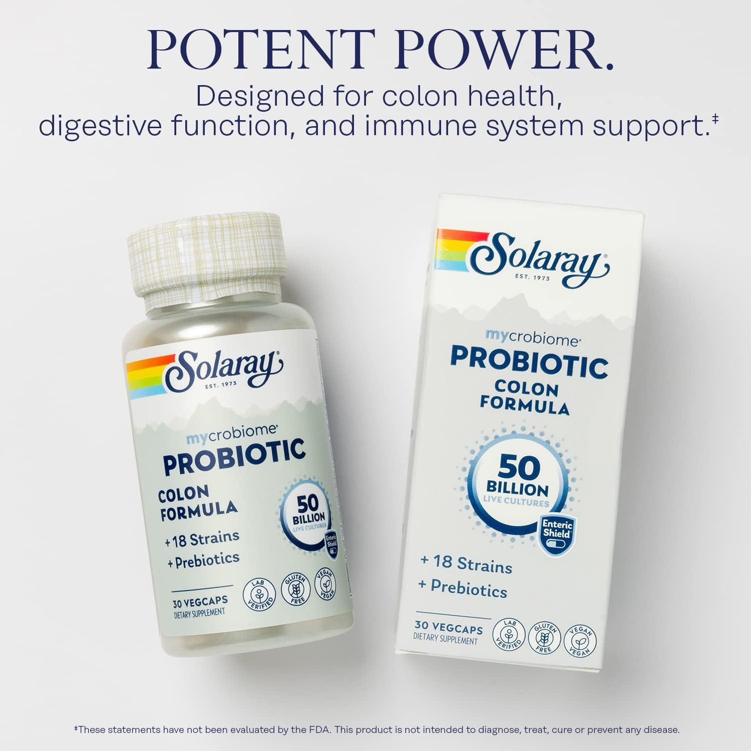 SOLARAY Mycrobiome Probiotic Colon Formula - 50 Billion CFU, 18 Strains ...