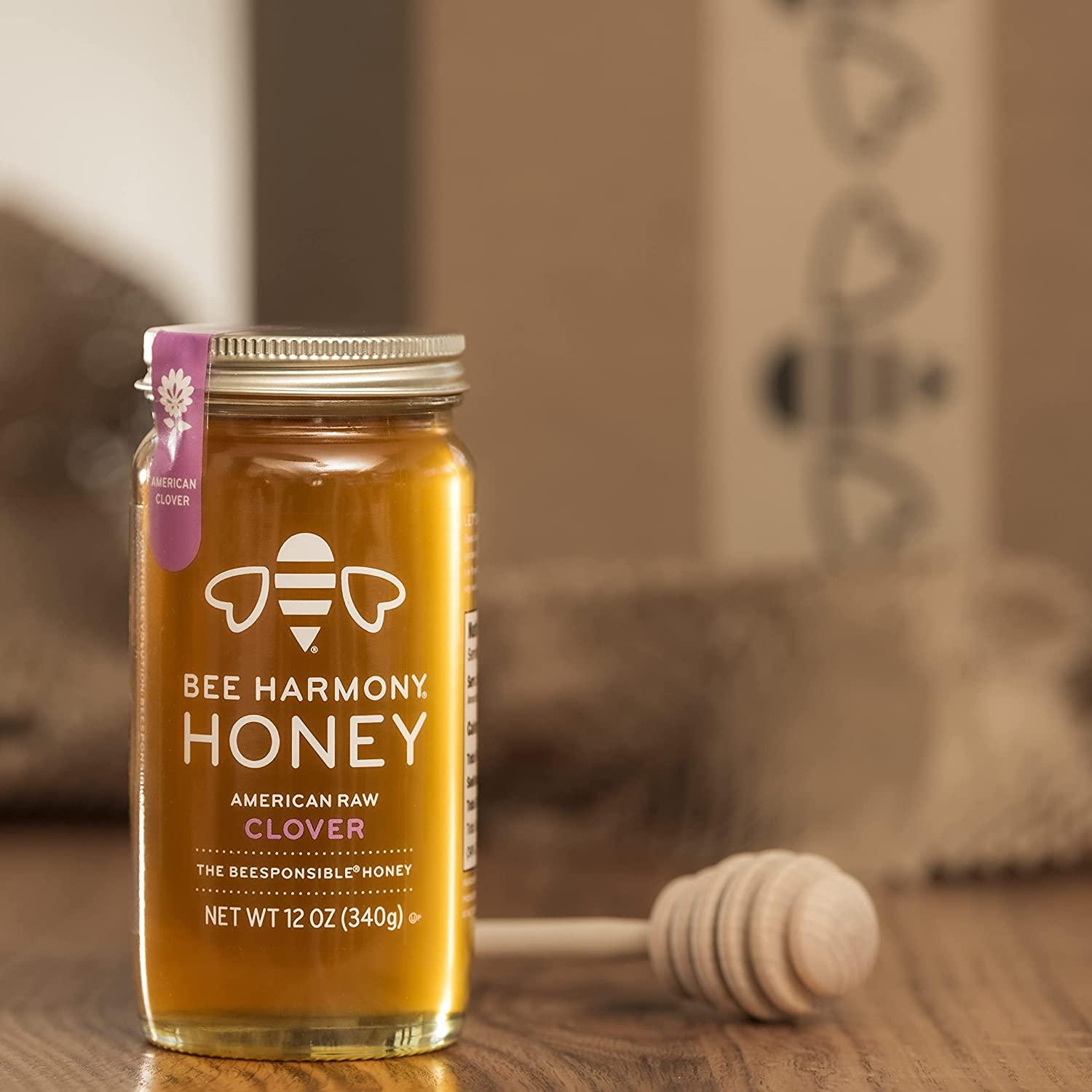 Bee Harmony American Raw Clover Honey - 12 oz (Pack of 1) | Pure ...