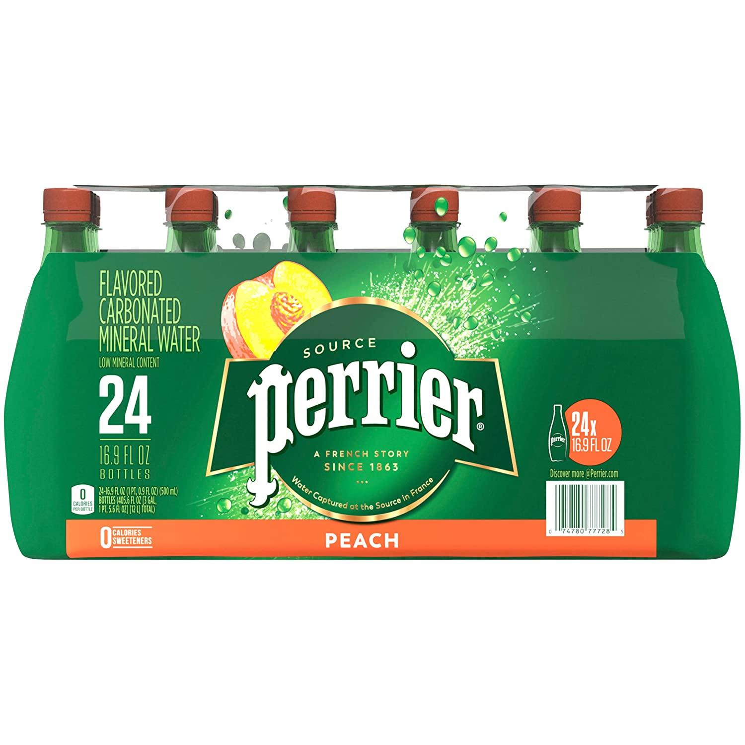 Perrier Peach Flavored Carbonated Mineral Water 16.9oz (Pack of 24)