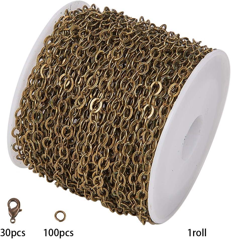 SUNNYCLUE DIY 33ft Antique Bronze Cable Chain Necklace Kit - 3mm Width ...