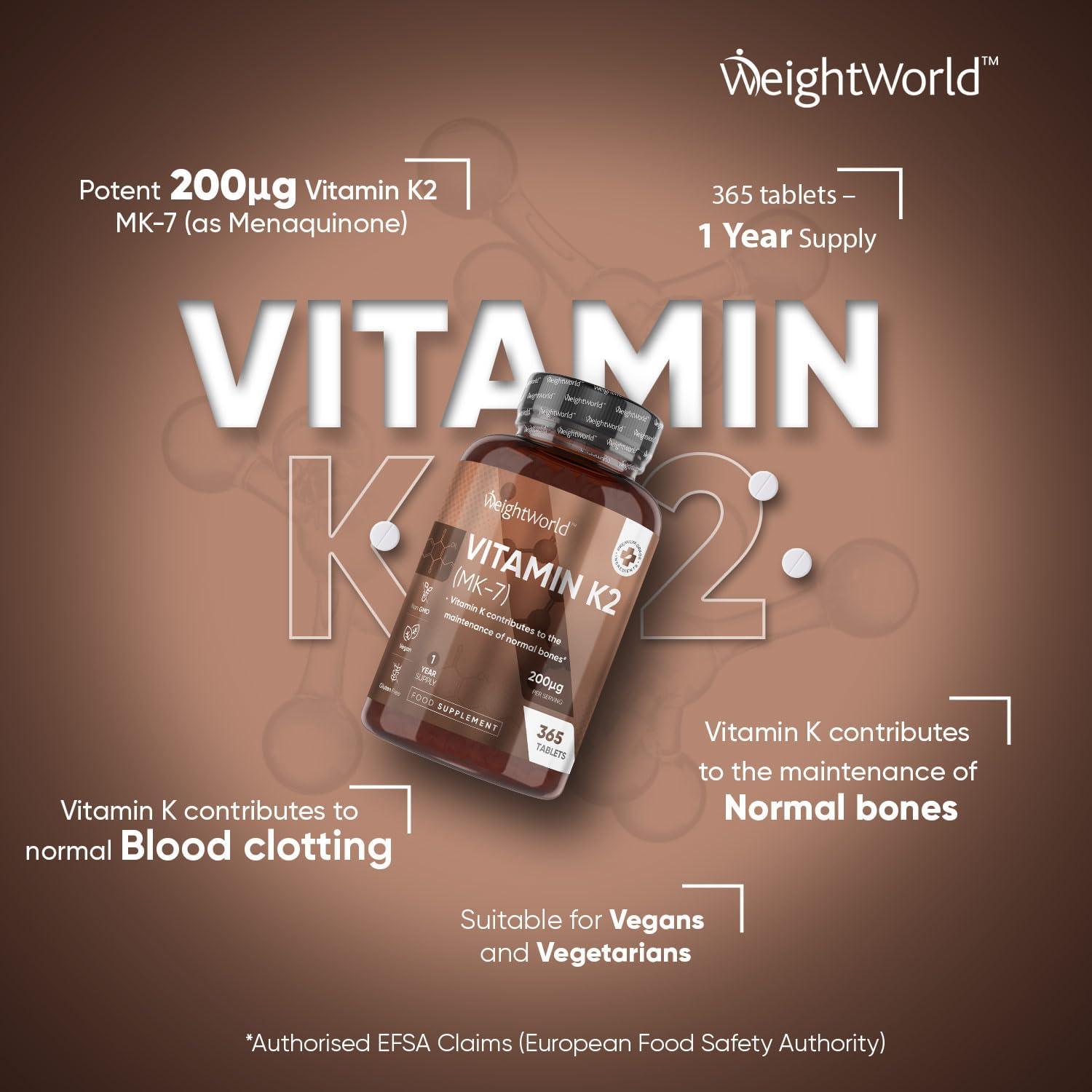 Vitamin K2 MK7 200mcg - 365 Vegan Tablets | High Strength Menaquinone ...