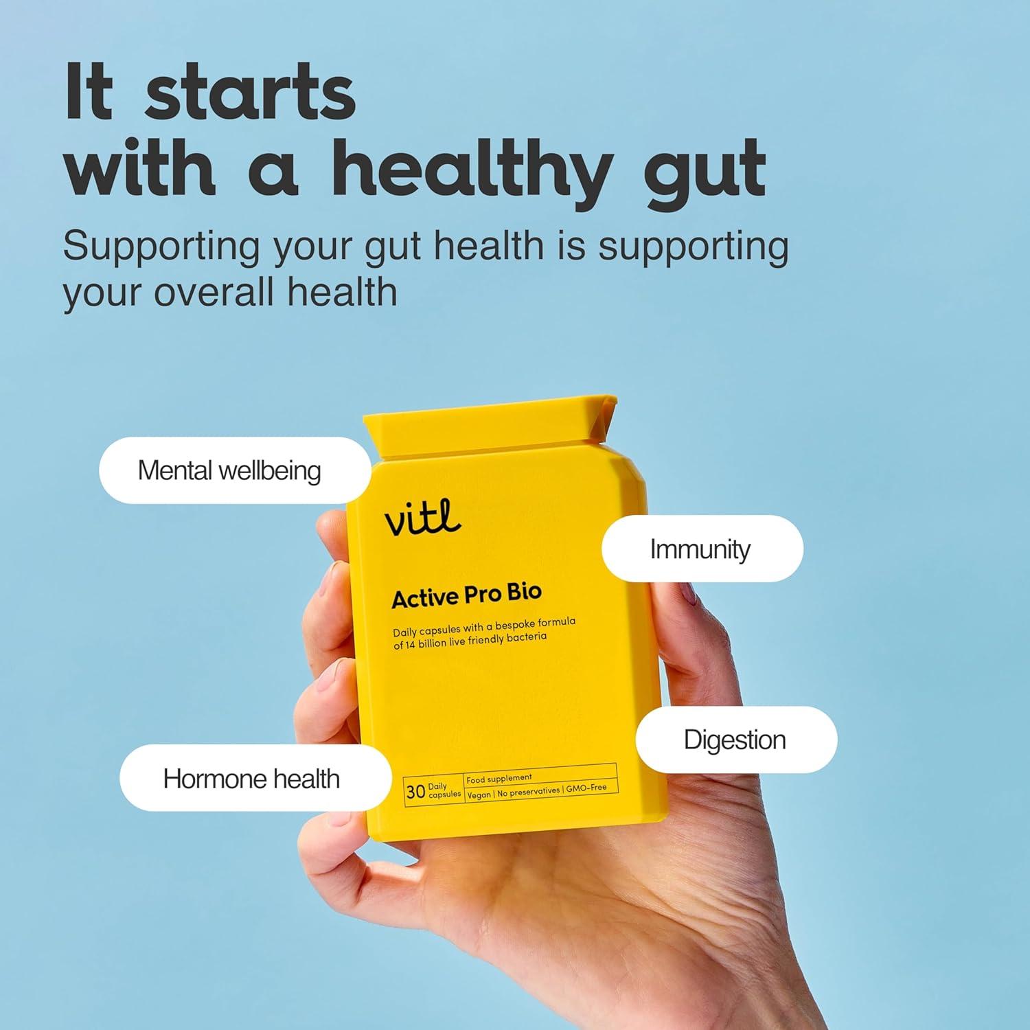Vitl Active Pro Bio Probiotic Daily Supplement - 30 High-Strength ...