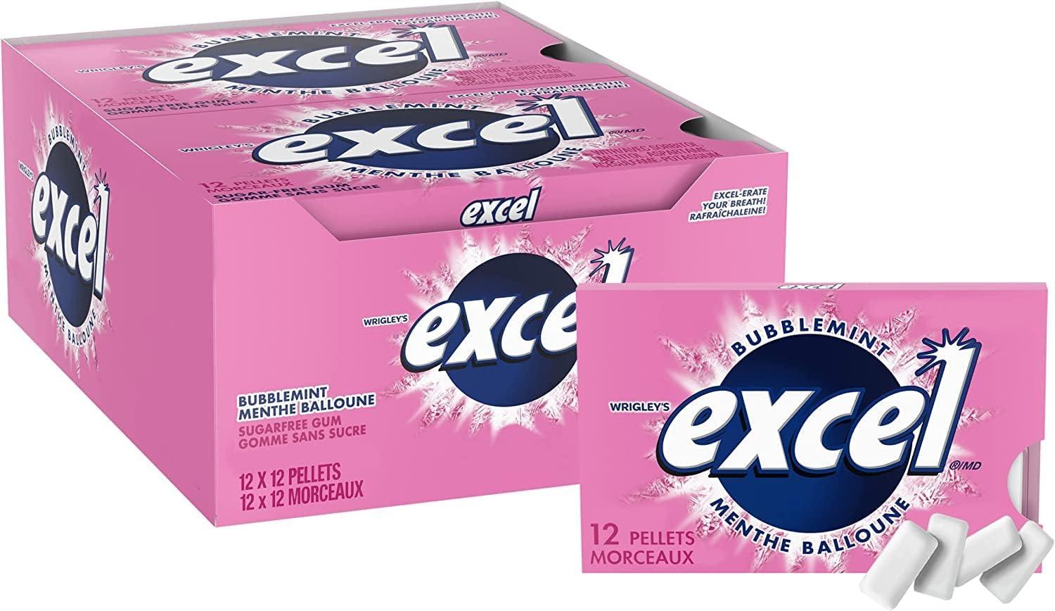 EXCEL Bubblemint Flavoured Sugar Free Chewing Gum 12 Pieces 12 Packs ...
