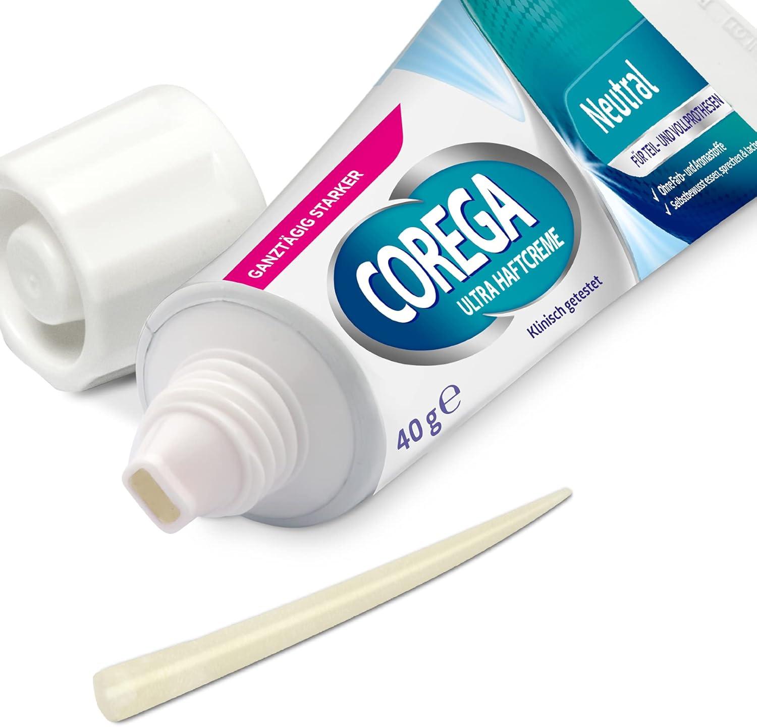 Corega Ultra Neutral Adhesive Cream for Dentures - 40g | No Artificial ...