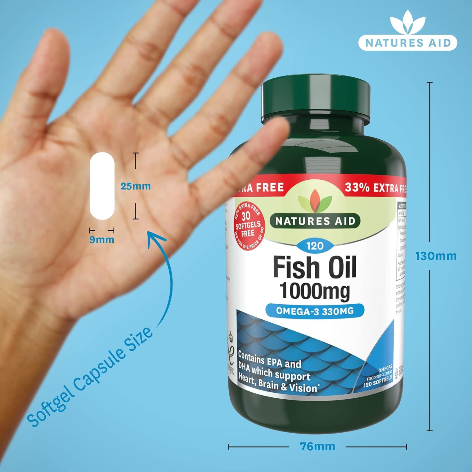 Natures Aid Fish Oil 1000mg | Omega 3 (180mg EPA & 120mg DHA) | 120 ...