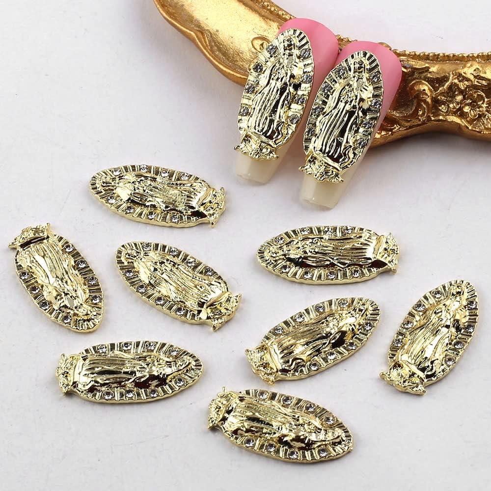 3D Virgin Mary & San Judas Gold Nail Charms for Nail Art Jesus Christ ...