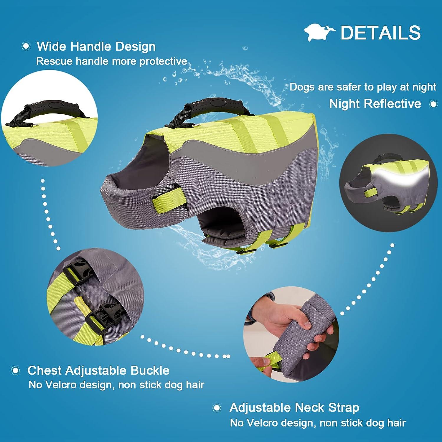 Adjustable Dog Life Jacket with Rescue Handle - X-Small Green ...