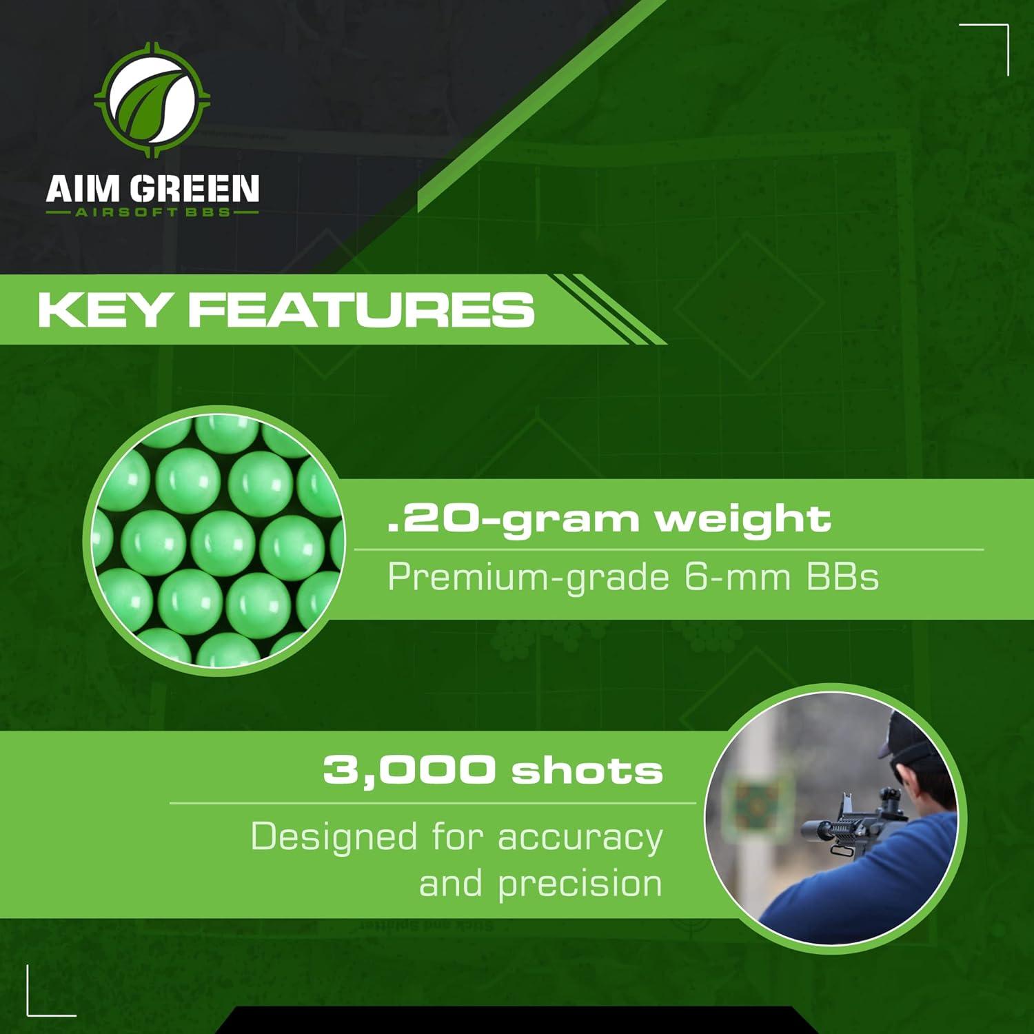 Aim Green Tracer Biodegradable Airsoft BBS Glow-in-The-Dark BBS 3 000 ...