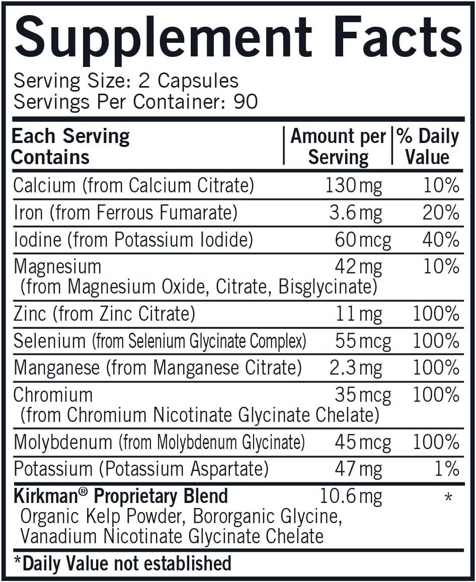 Kirkman Multiple Mineral Complex Pro-Support | 180 Vegetarian Capsules ...