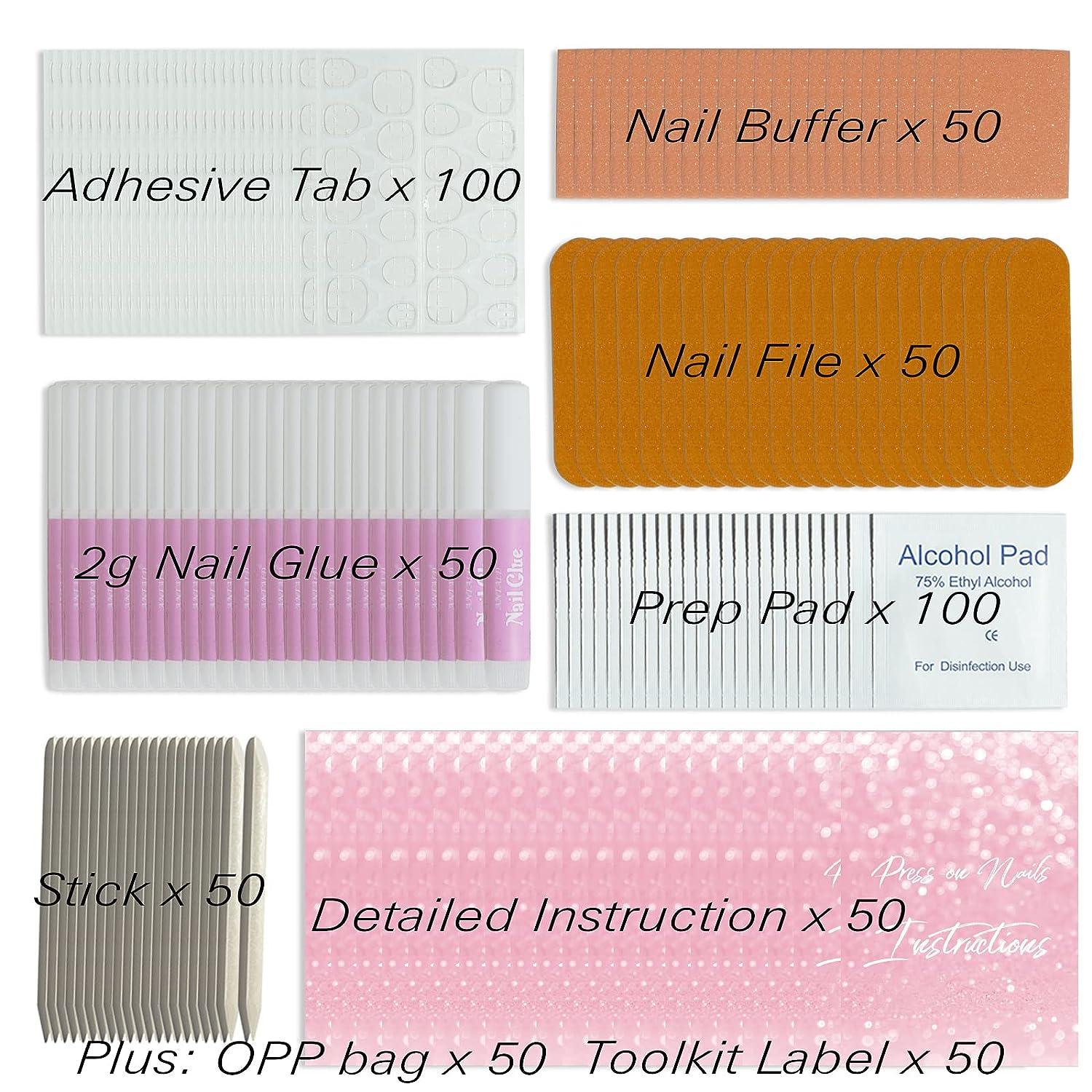 LIGHT RAIN Press on Nail Kit - 50 pcs with 2g Nail Glue, Adhesive Tabs ...