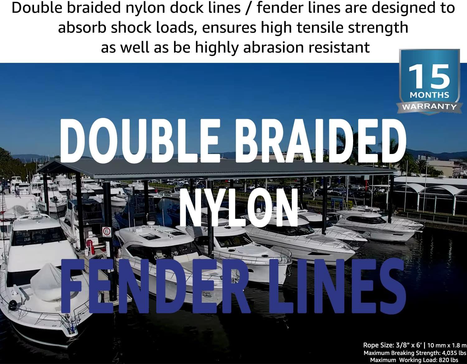 Premium 3/8 x 6' Boat Fender Lines 4 Pack - Double Braid Nylon Dock ...