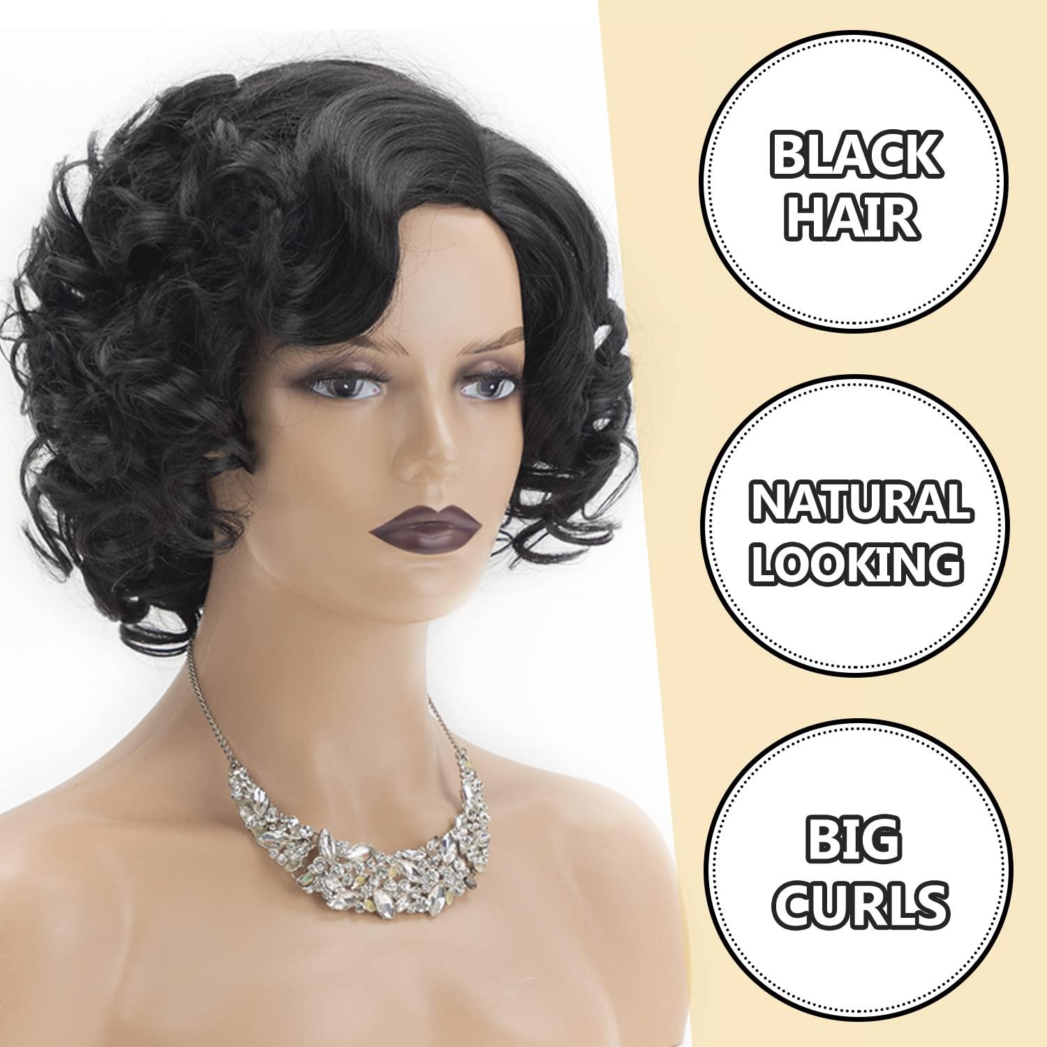 Side Part Short Curly Wig for Black Women - Natural Looking Synthetic ...