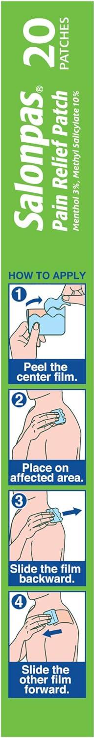 Salonpas Pain Relieving Patch 20 Count - 12 Hour Relief for Back, Neck ...