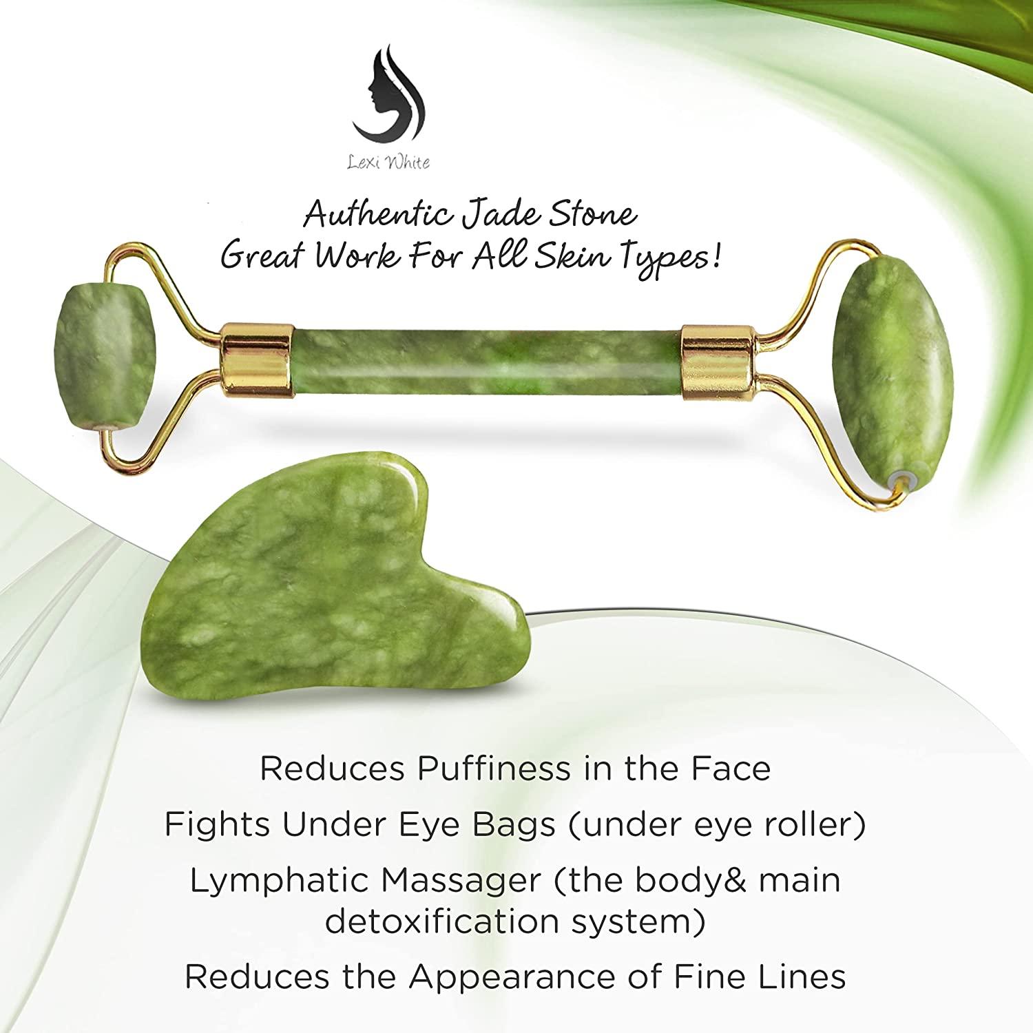 Jade Roller & Gua Sha Set - Facial Massager & Skin Care Tools for ...