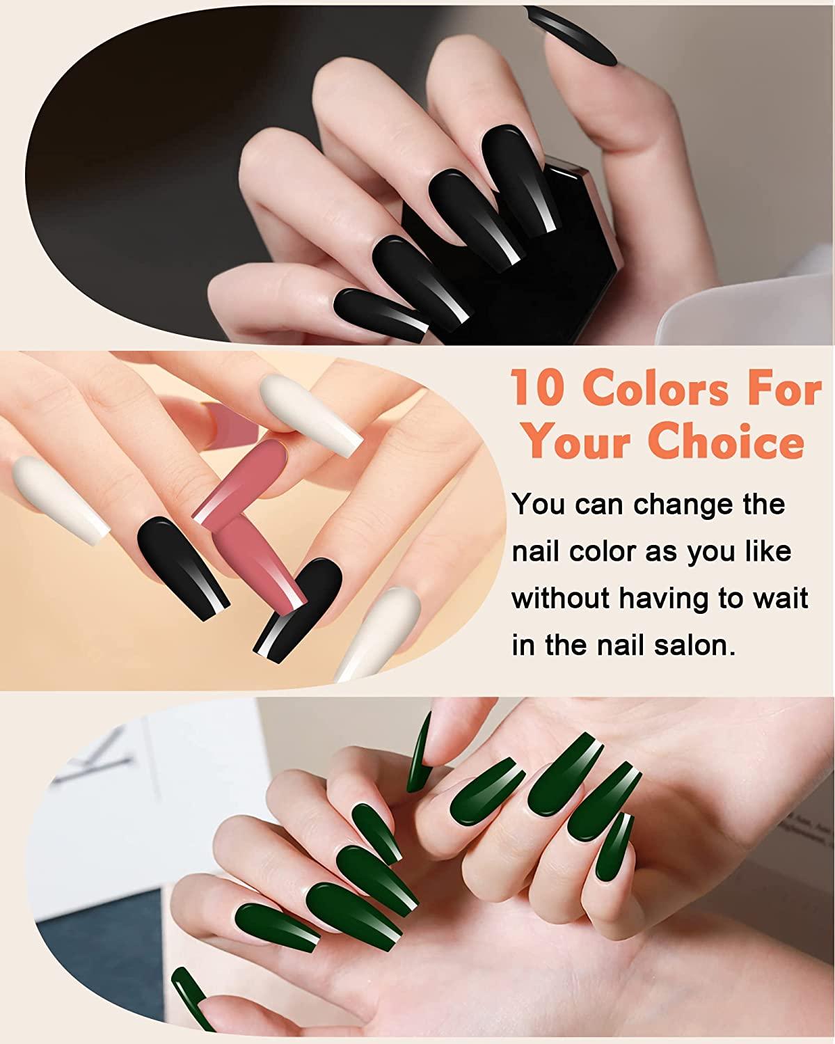 200PCS Long Coffin Acrylic Press on Nails Kit for Women - Glossy Fake ...