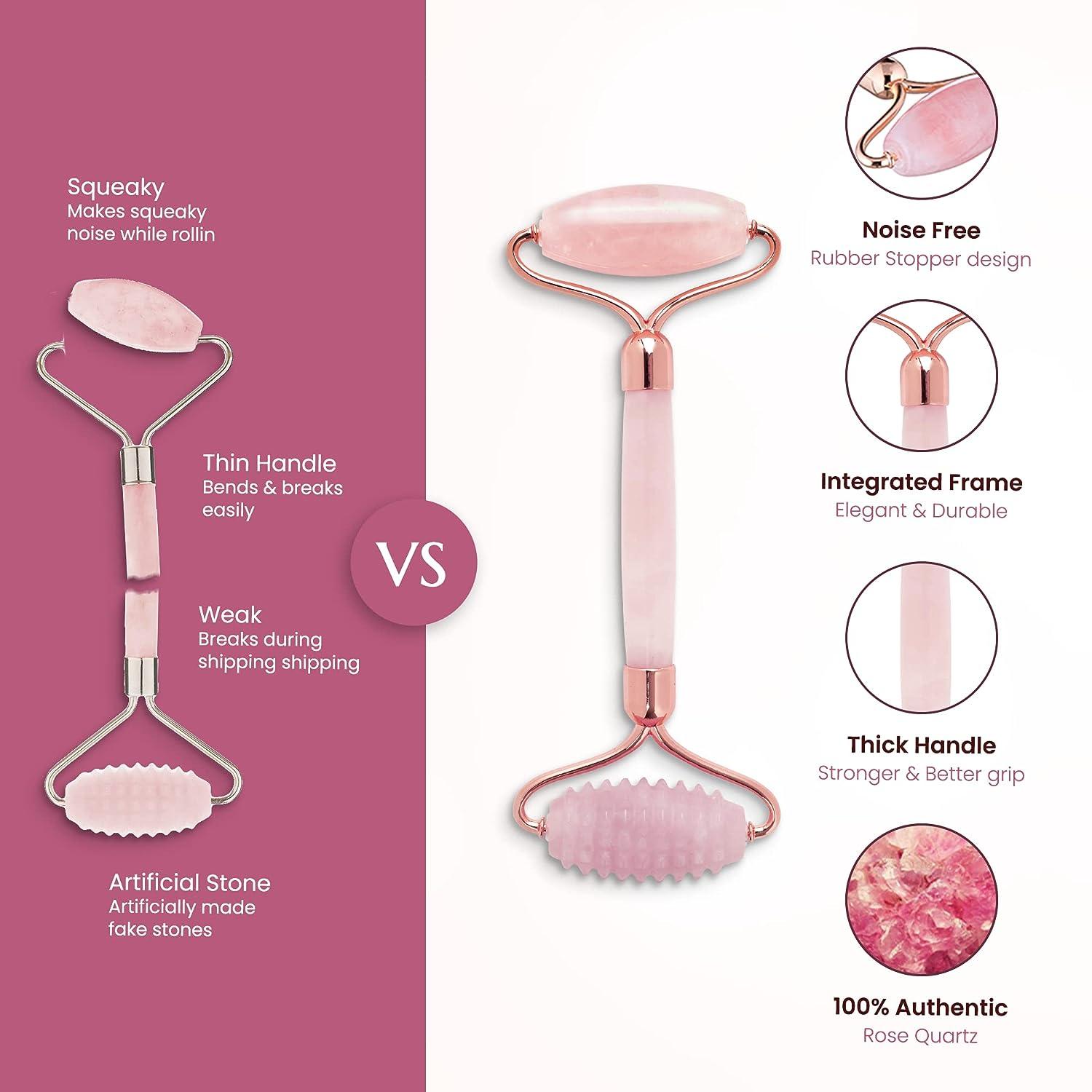 Rose Quartz Face Roller Set with Gua Sha and Jade Eye Roller - Facial ...