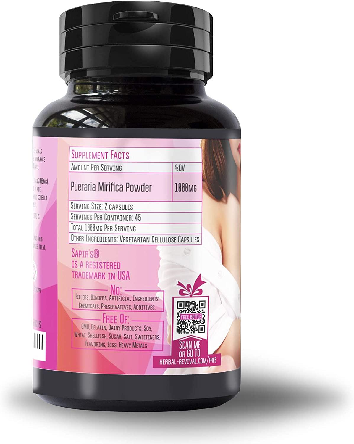 Pueraria Mirifica Capsules 2000mg - Breast Enhancement & Menopause Relief - 90 Vegetarian ...