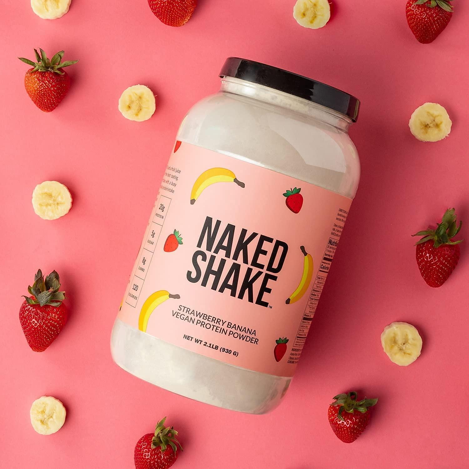 Naked Shake Vegan Protein Powder - Strawberry Banana Flavored Plant Based Protein with MCT Oil ...