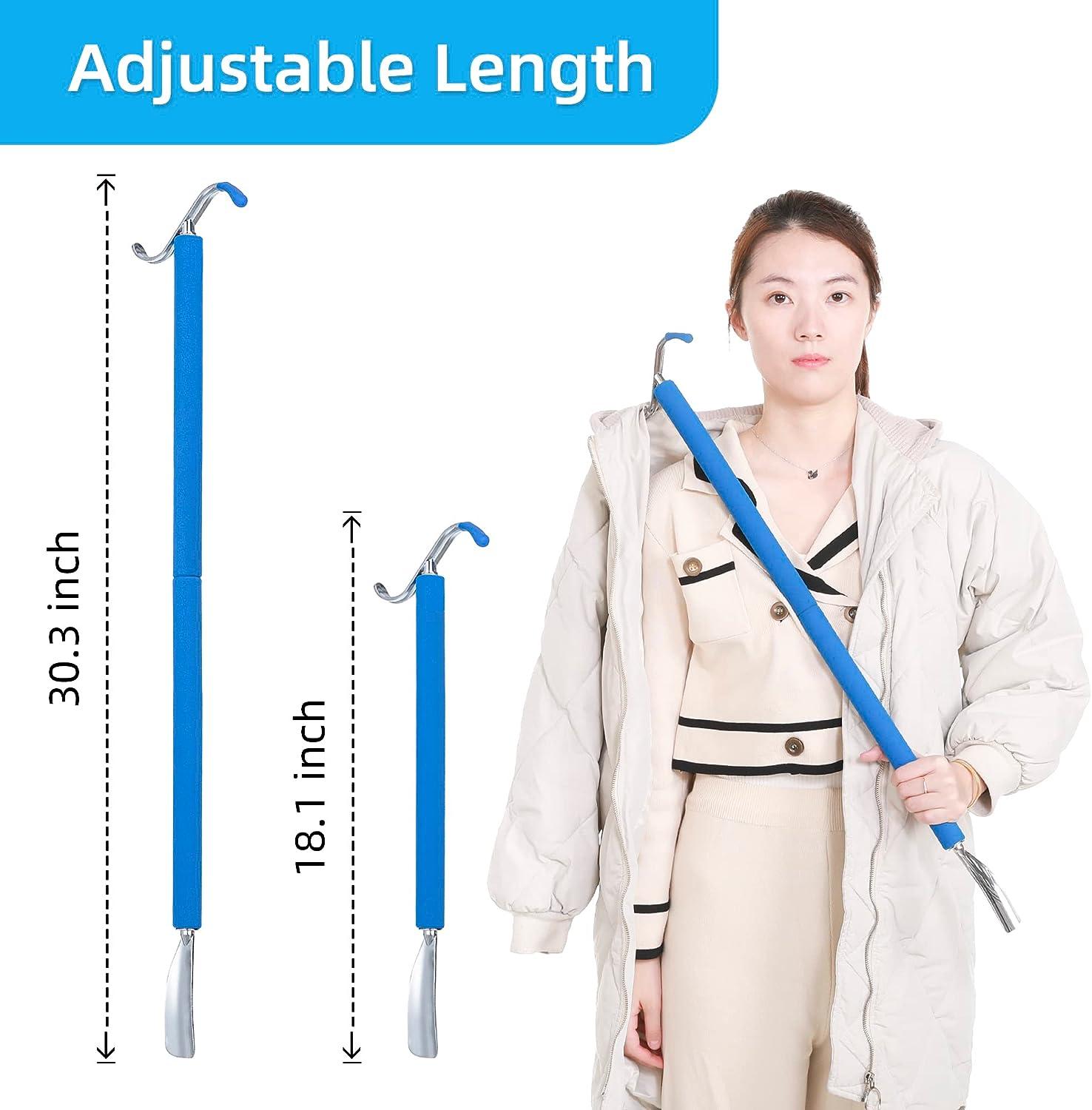 Long Handle Metal Shoe Horn for Seniors | Adjustable Dressing Stick for ...