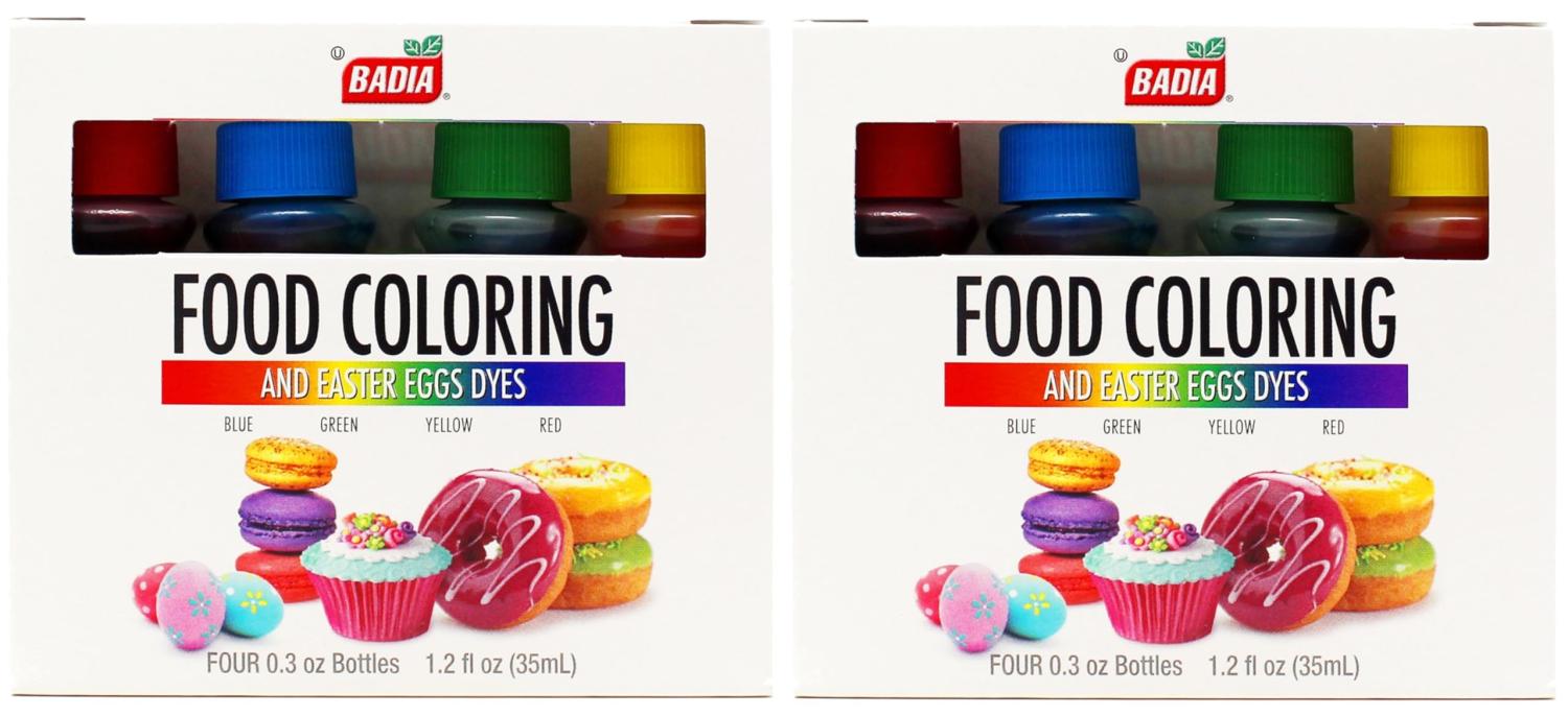 Badia Food Colouring (Blue Green Yellow Red) 8.8ml Each Bottle (35ml ...