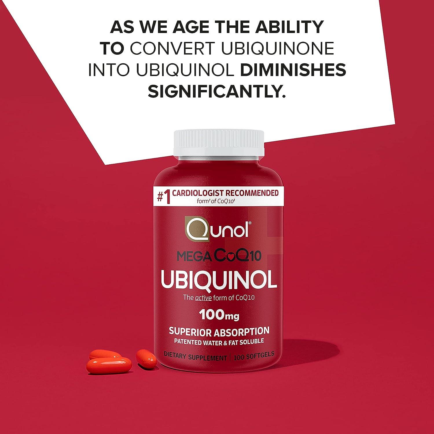 Qunol Mega Ubiquinol CoQ10 100mg Softgels - Superior Absorption for ...